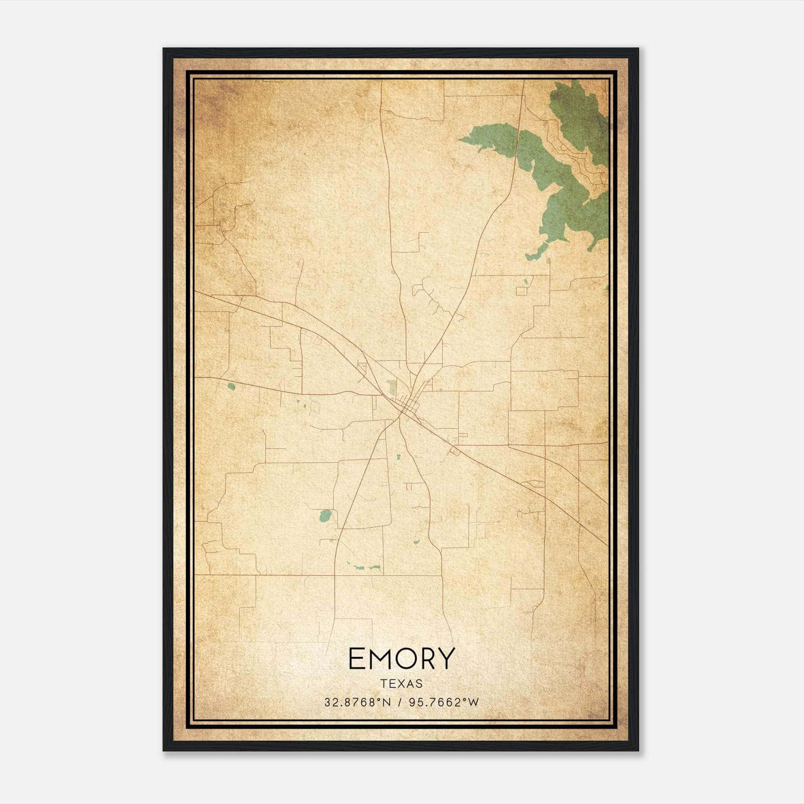 Vintage Emory Texas Map Poster, Emory TX City Road Wall Art Print ...