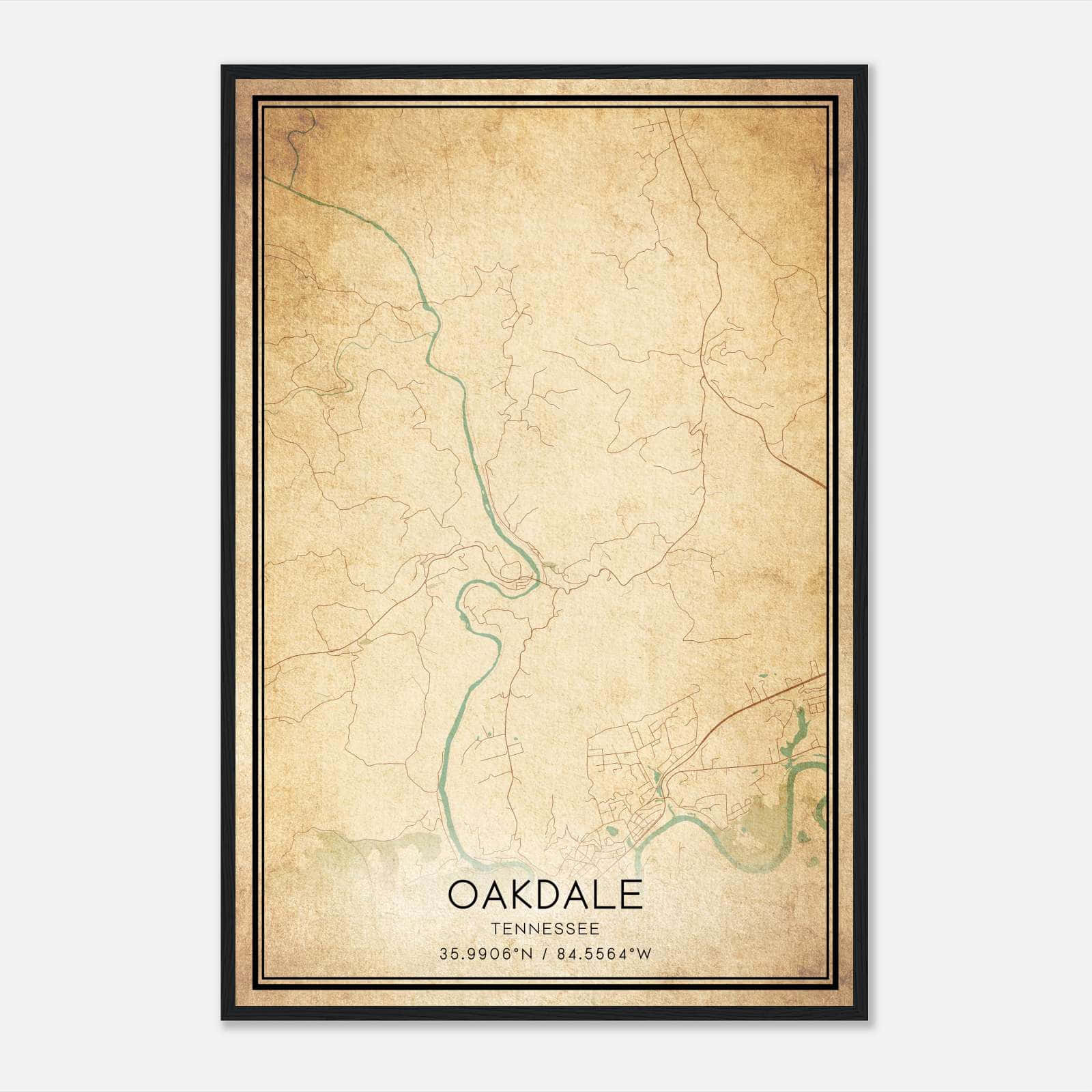 Vintage Oakdale Tennessee Map Poster, Oakdale TN City Road Wall Art ...