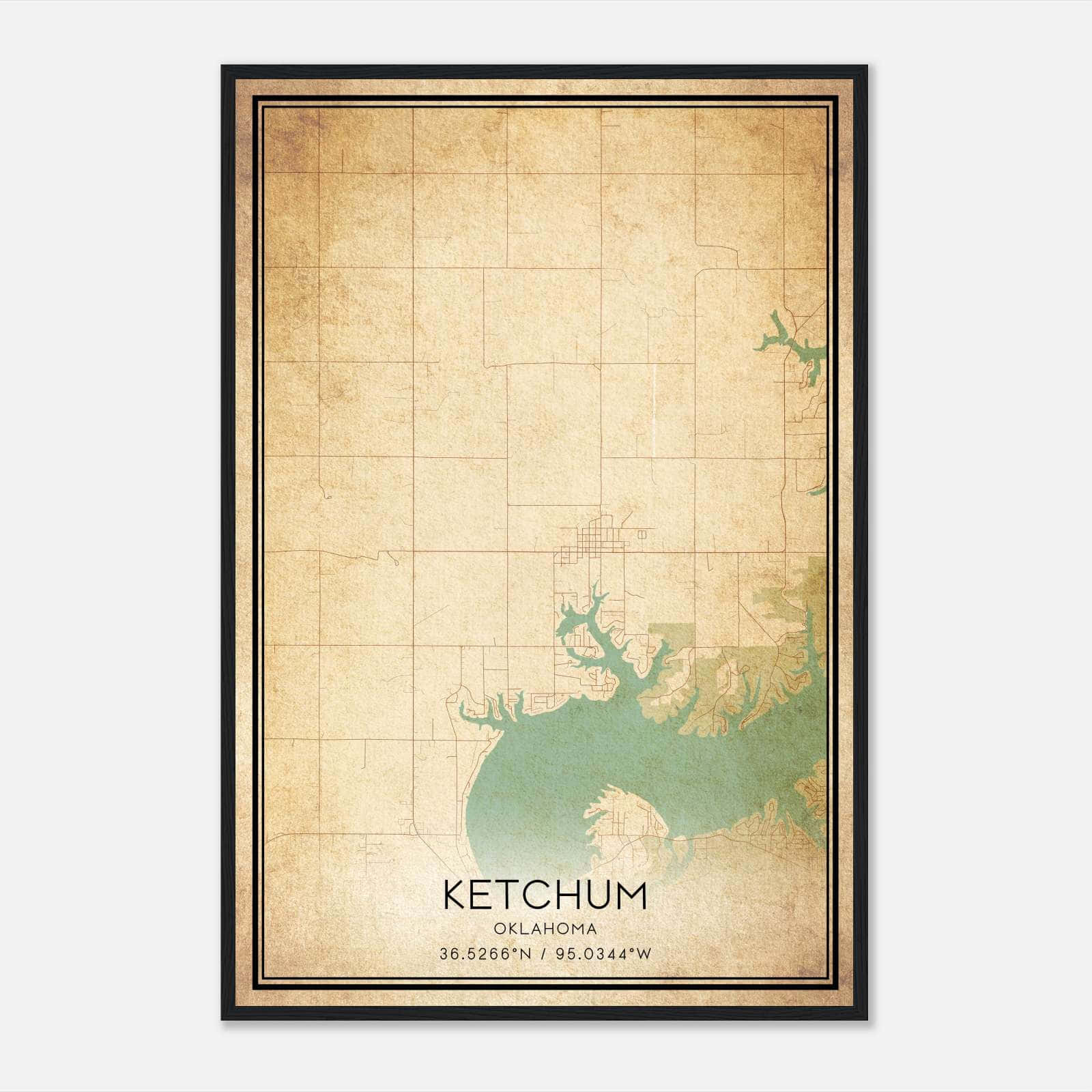 Vintage Ketchum Oklahoma Map Poster, Ketchum OK City Road Wall Art ...