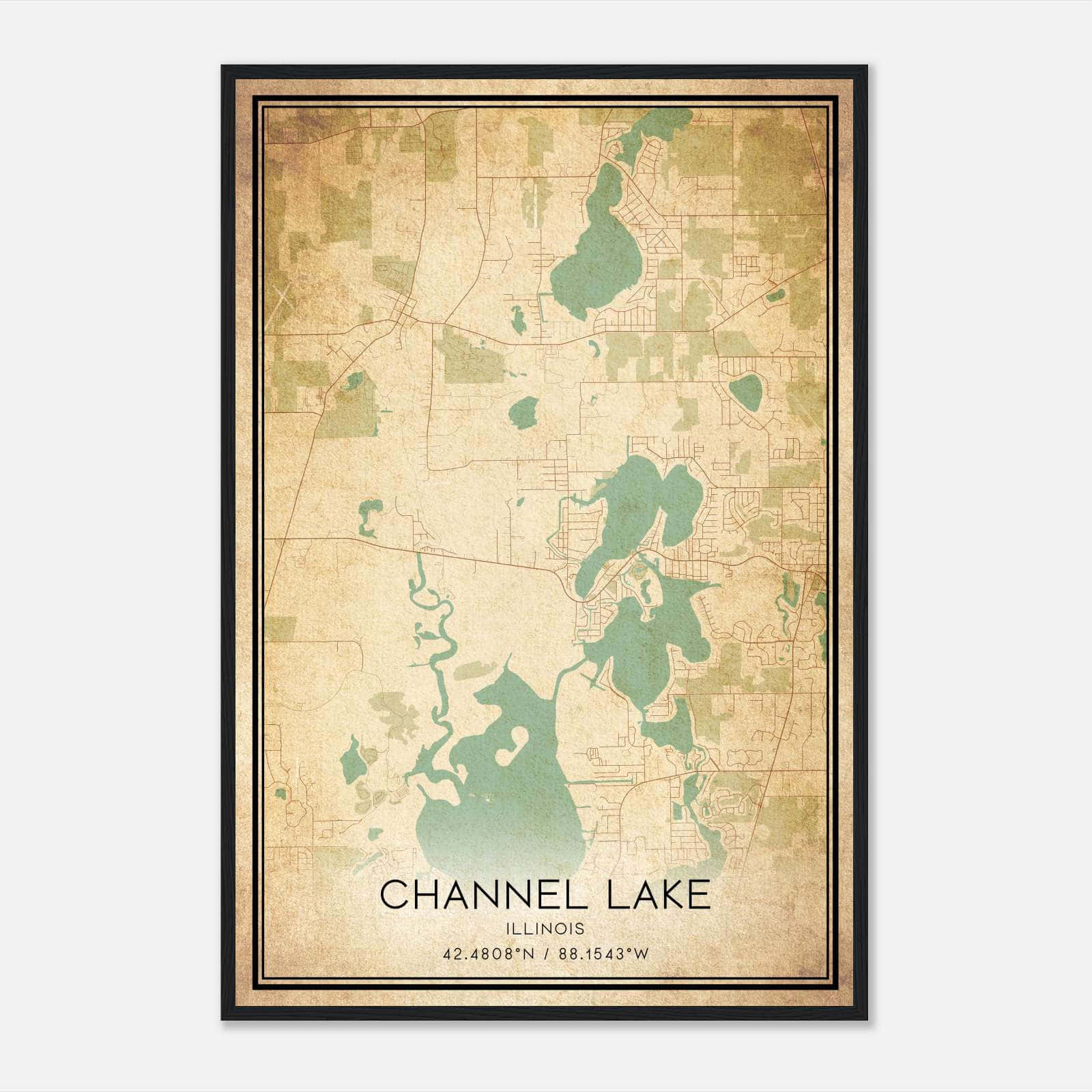 Vintage Channel Lake Illinois Map Poster, Channel Lake IL City Road ...