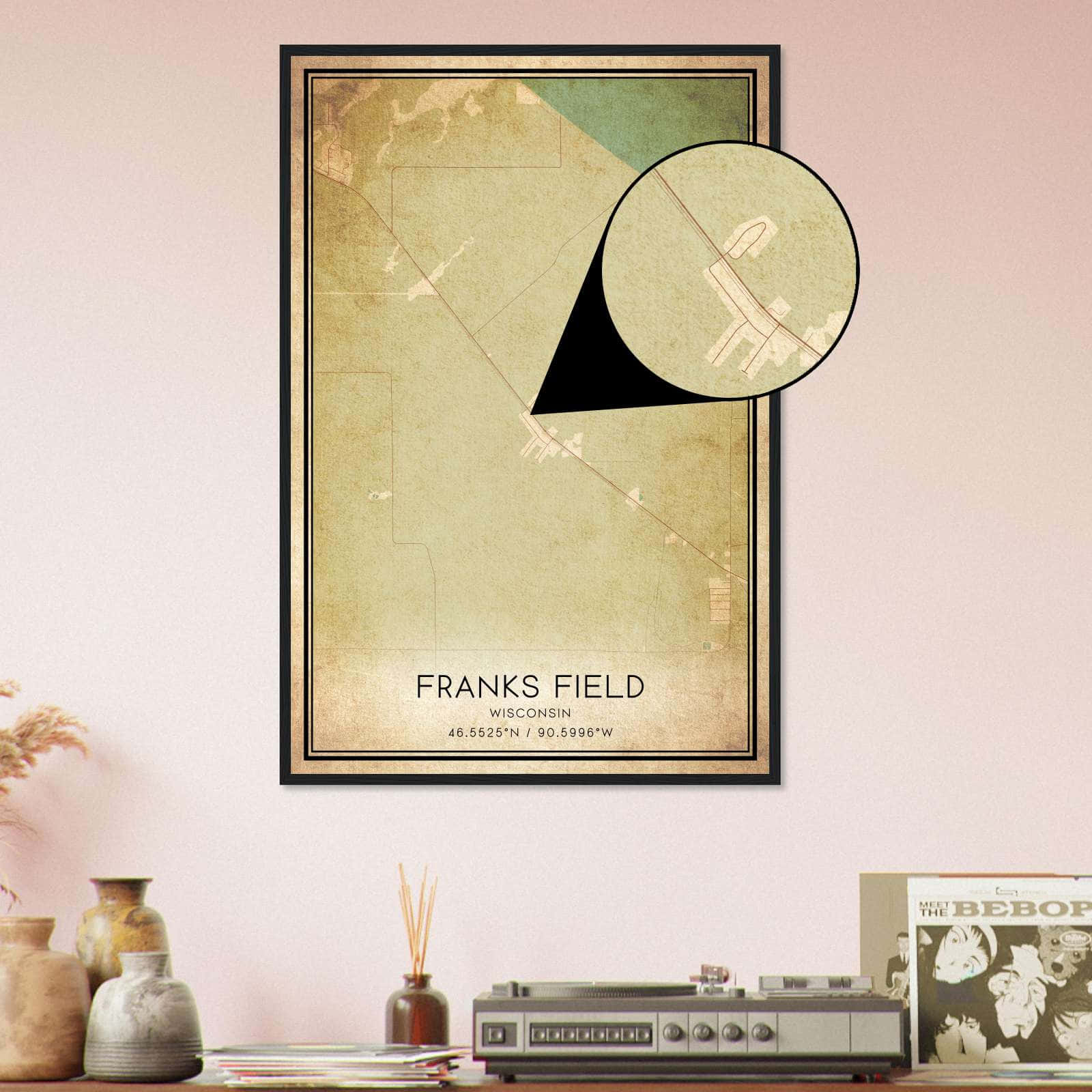 Vintage Franks Field Wisconsin Map Poster, Franks Field WI City Road ...