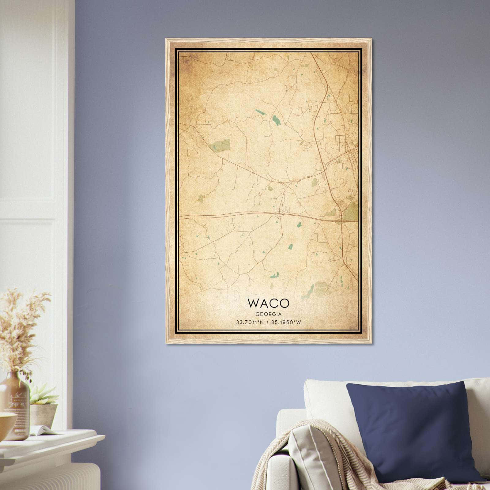 Vintage Waco Georgia Map Poster, Waco GA City Road Wall Art Print ...