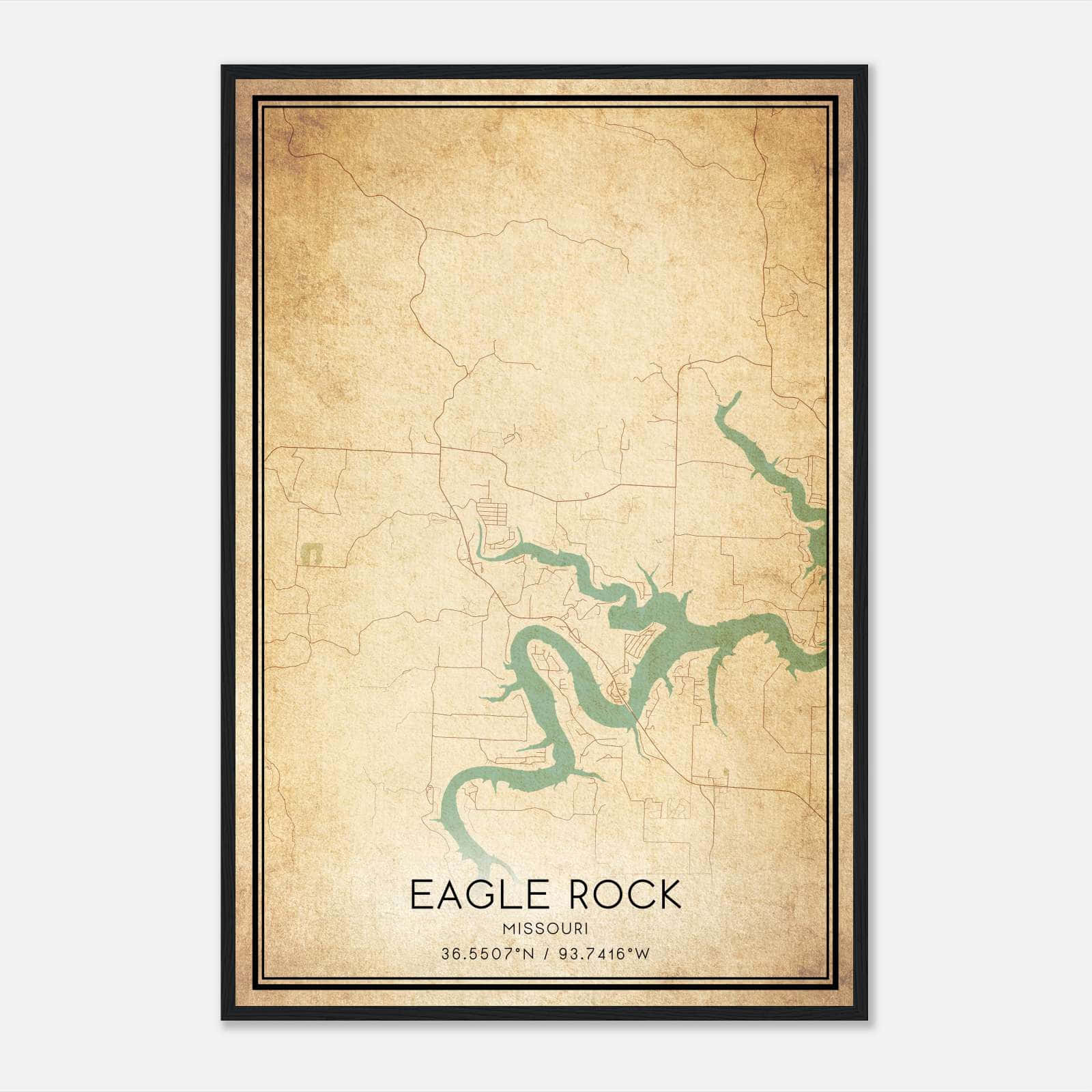 Vintage Eagle Rock Missouri Map Poster, Eagle Rock MO City Road Wall ...