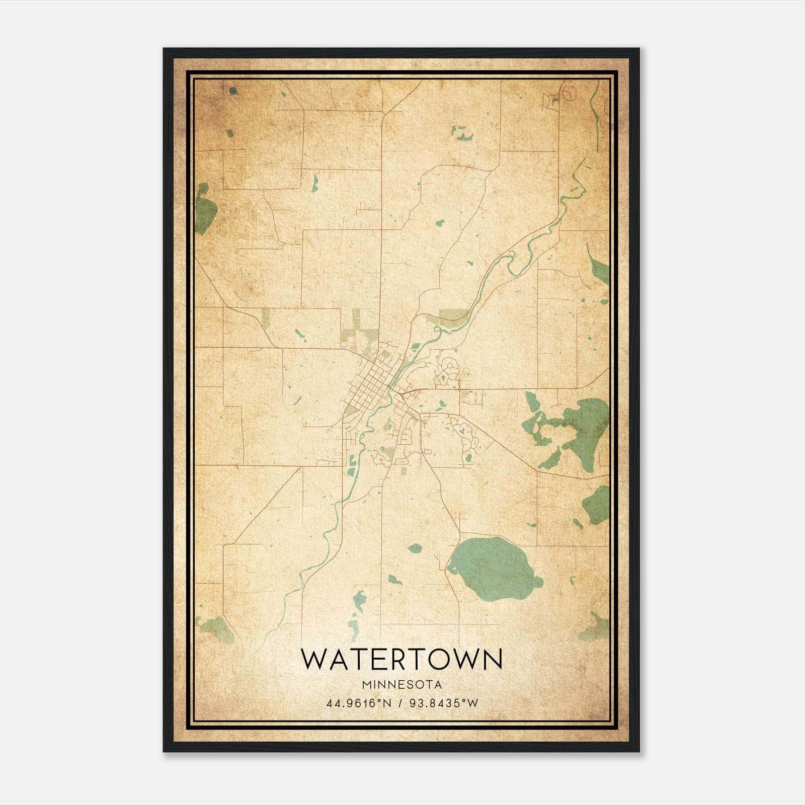 Vintage Watertown Minnesota Map Poster, Watertown MN City Road Wall Art ...
