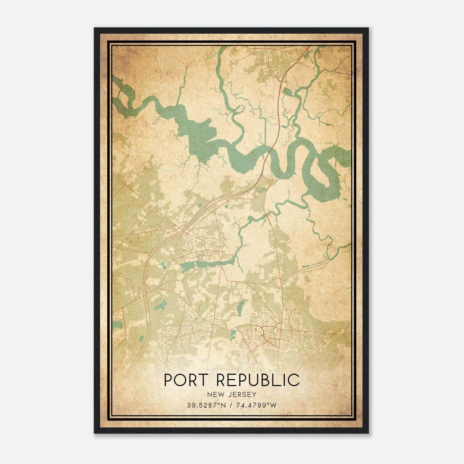 Vintage Port Republic New Jersey Map Poster, Port Republic NJ City Road ...