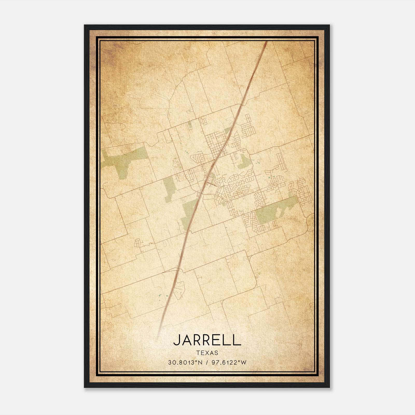 Vintage Jarrell Texas Map Poster, Jarrell TX City Road Wall Art Print - Custom Maps & Posters