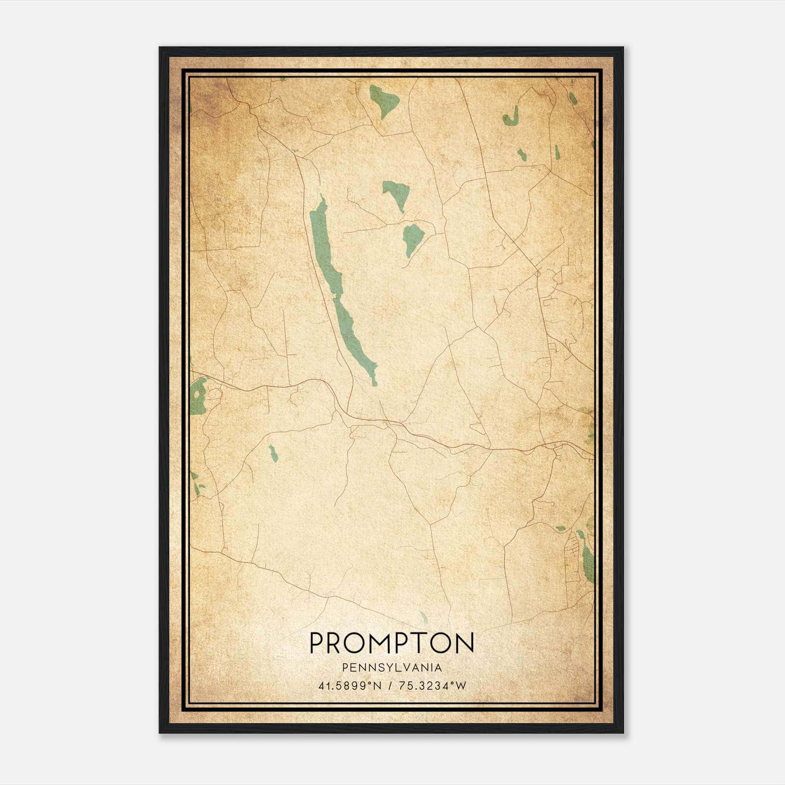 Vintage Prompton Pennsylvania Map Poster, Prompton PA City Road Wall ...