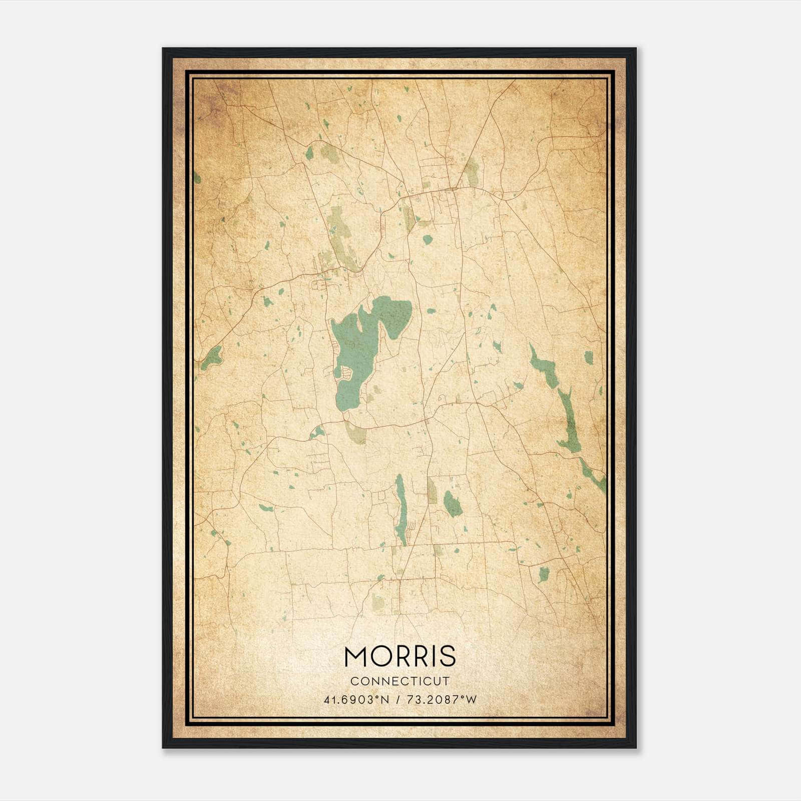 Vintage Morris Connecticut Map Poster, Morris CT City Road Wall Art Print - Custom Maps & Posters