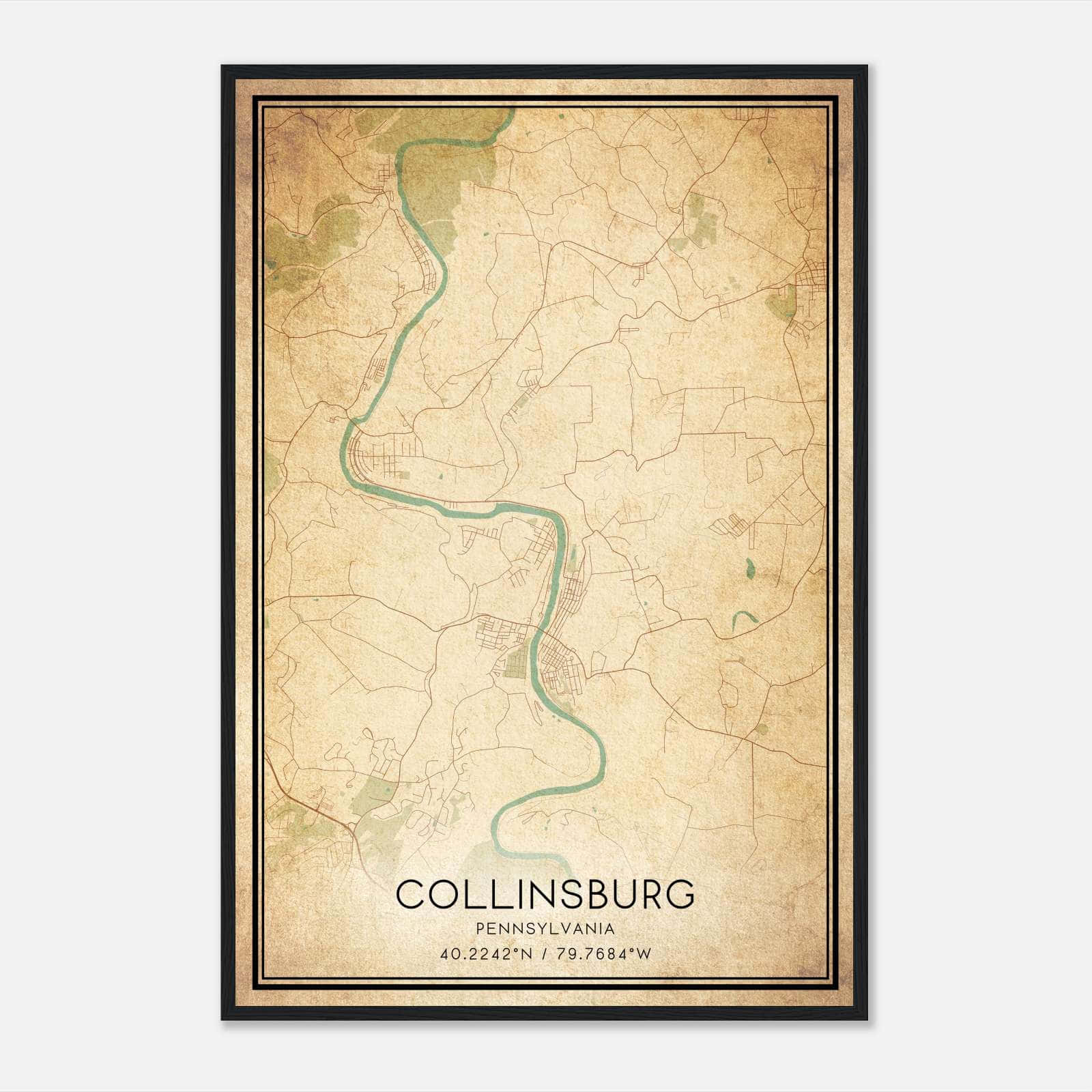 Vintage Collinsburg Pennsylvania Map Poster, Collinsburg PA City Road ...