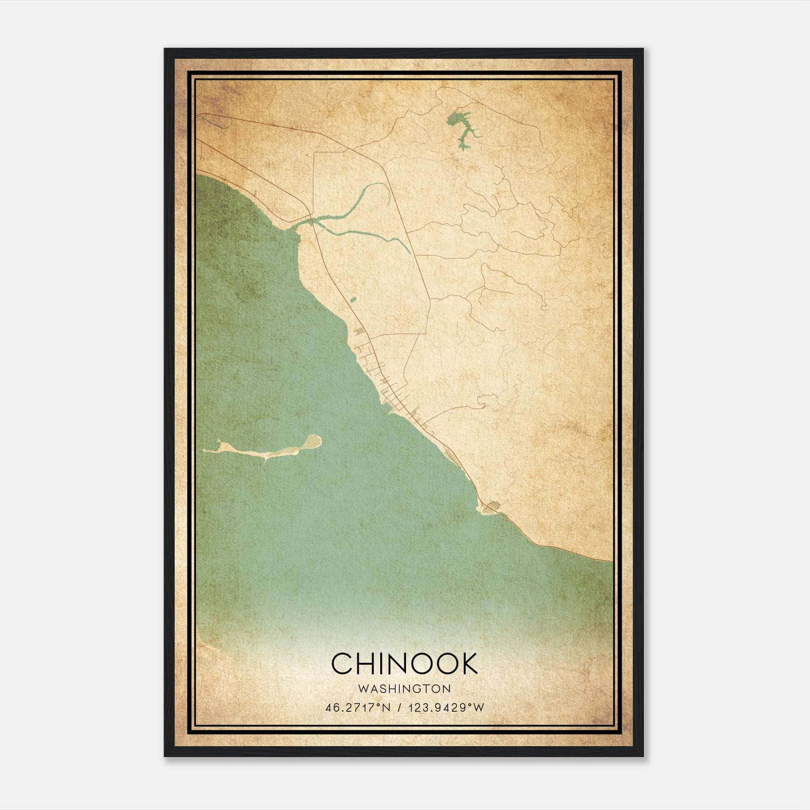 Vintage Chinook Washington Map Poster, Chinook WA City Road Wall Art ...