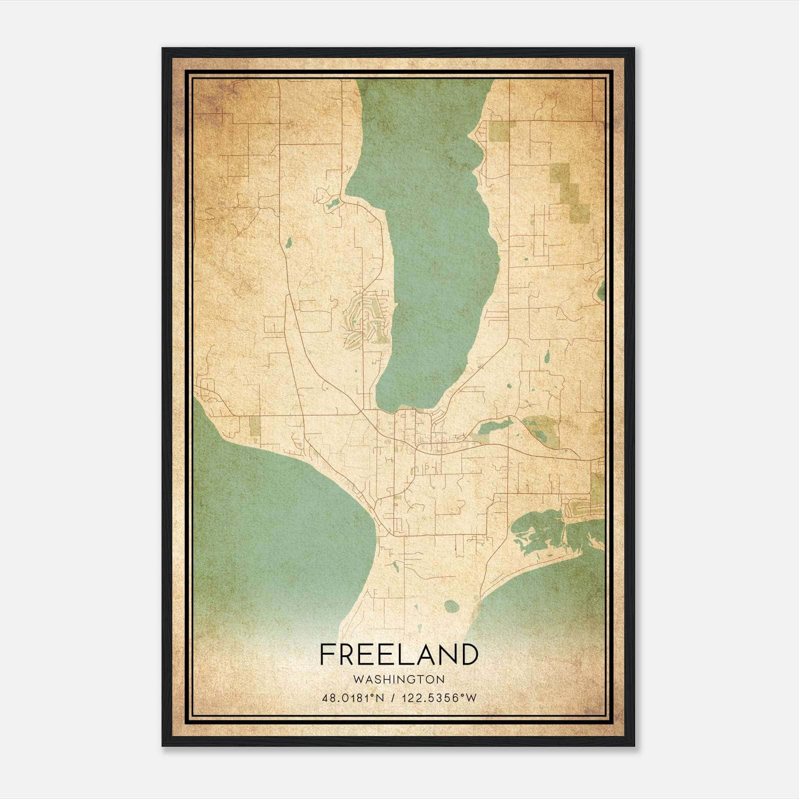 Vintage Freeland Washington Map Poster, Freeland WA City Road Wall Art ...