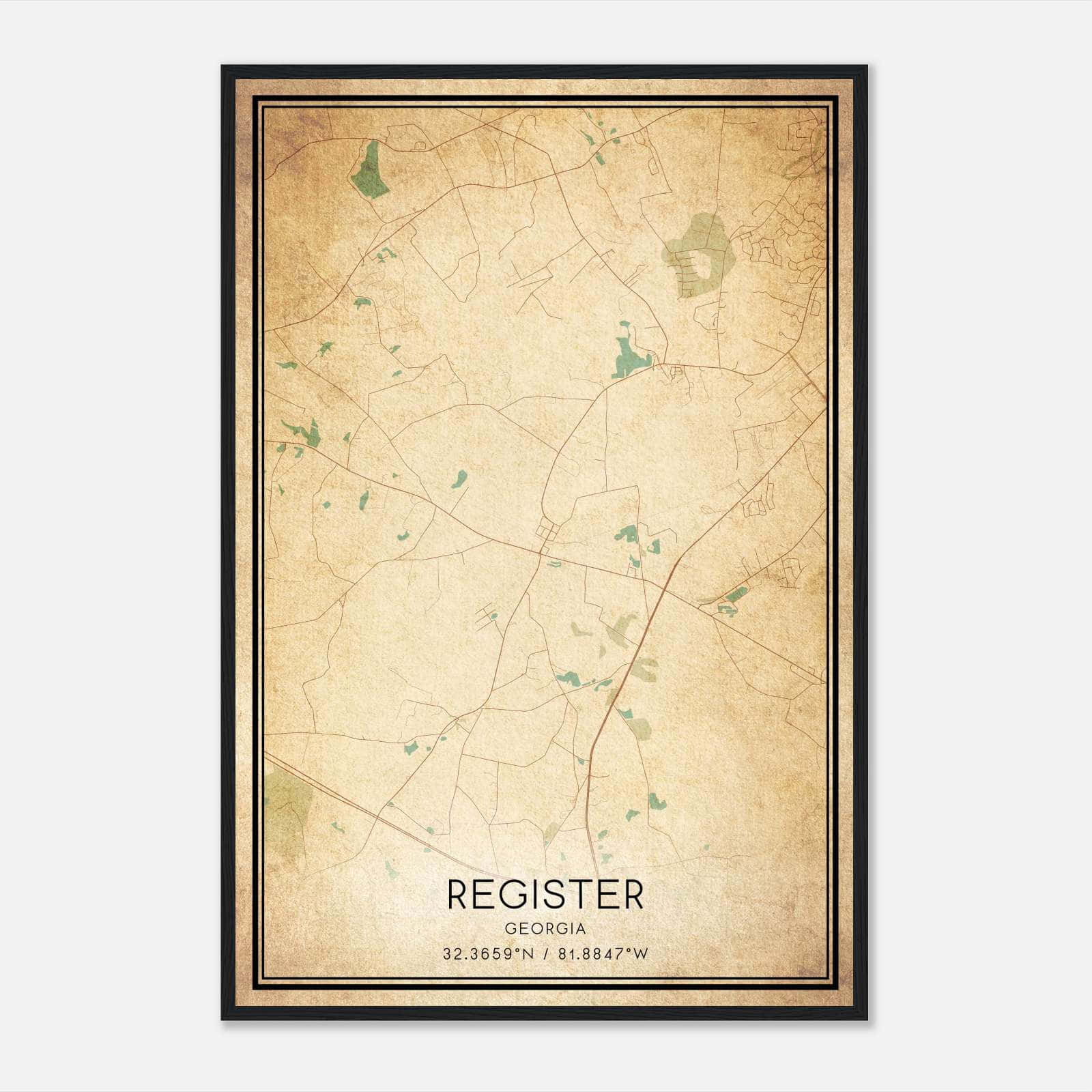 Vintage Register Georgia Map Poster, Register GA City Road Wall Art ...