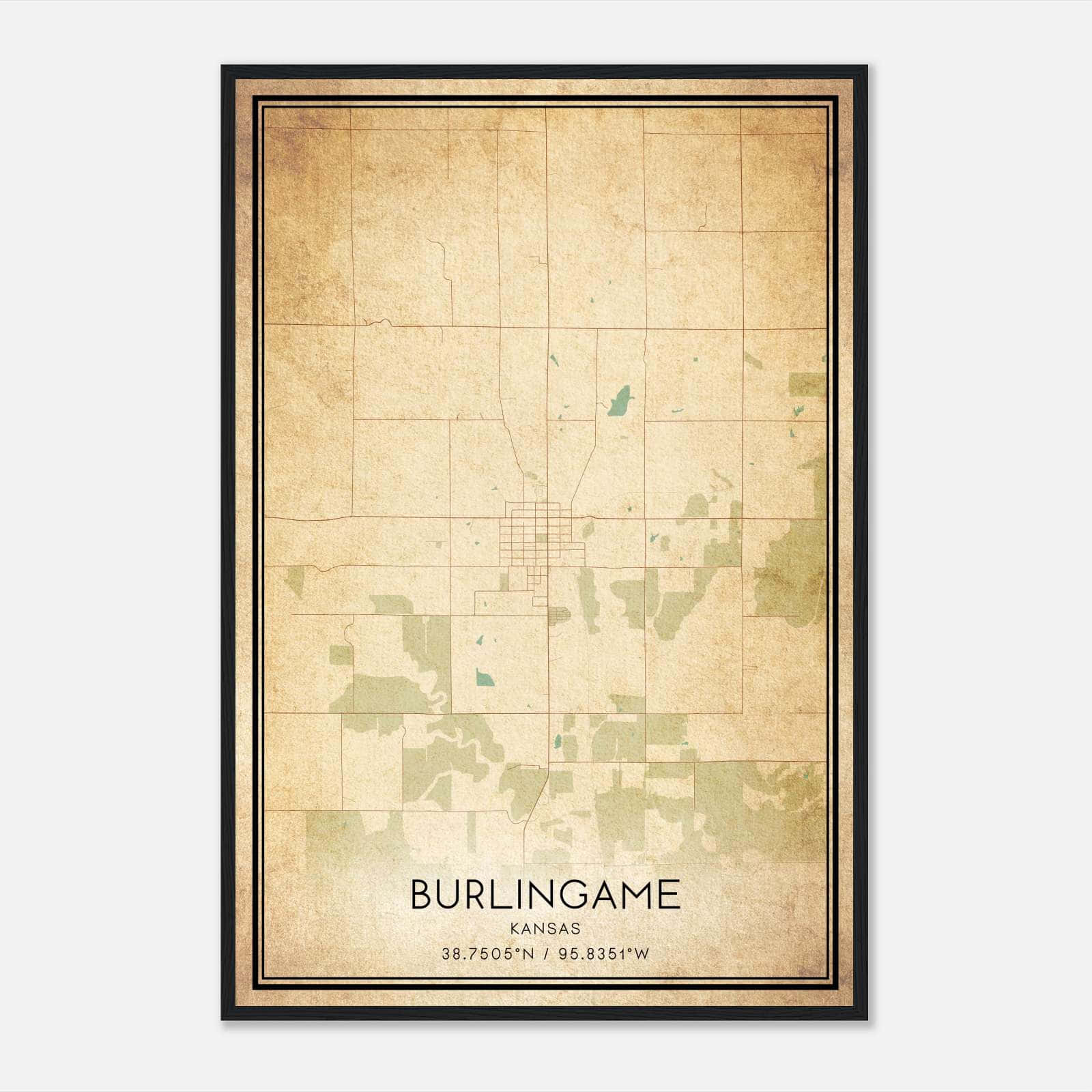 Vintage Burlingame Kansas Map Poster, Burlingame KS City Road Wall Art ...