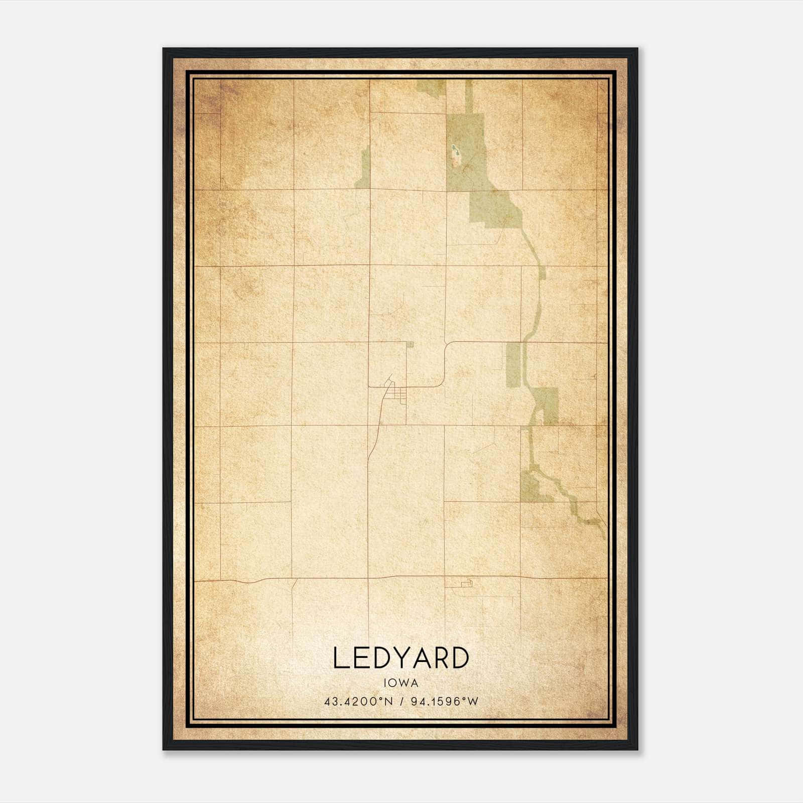 Vintage Ledyard Iowa Map Poster, Ledyard IA City Road Wall Art Print ...