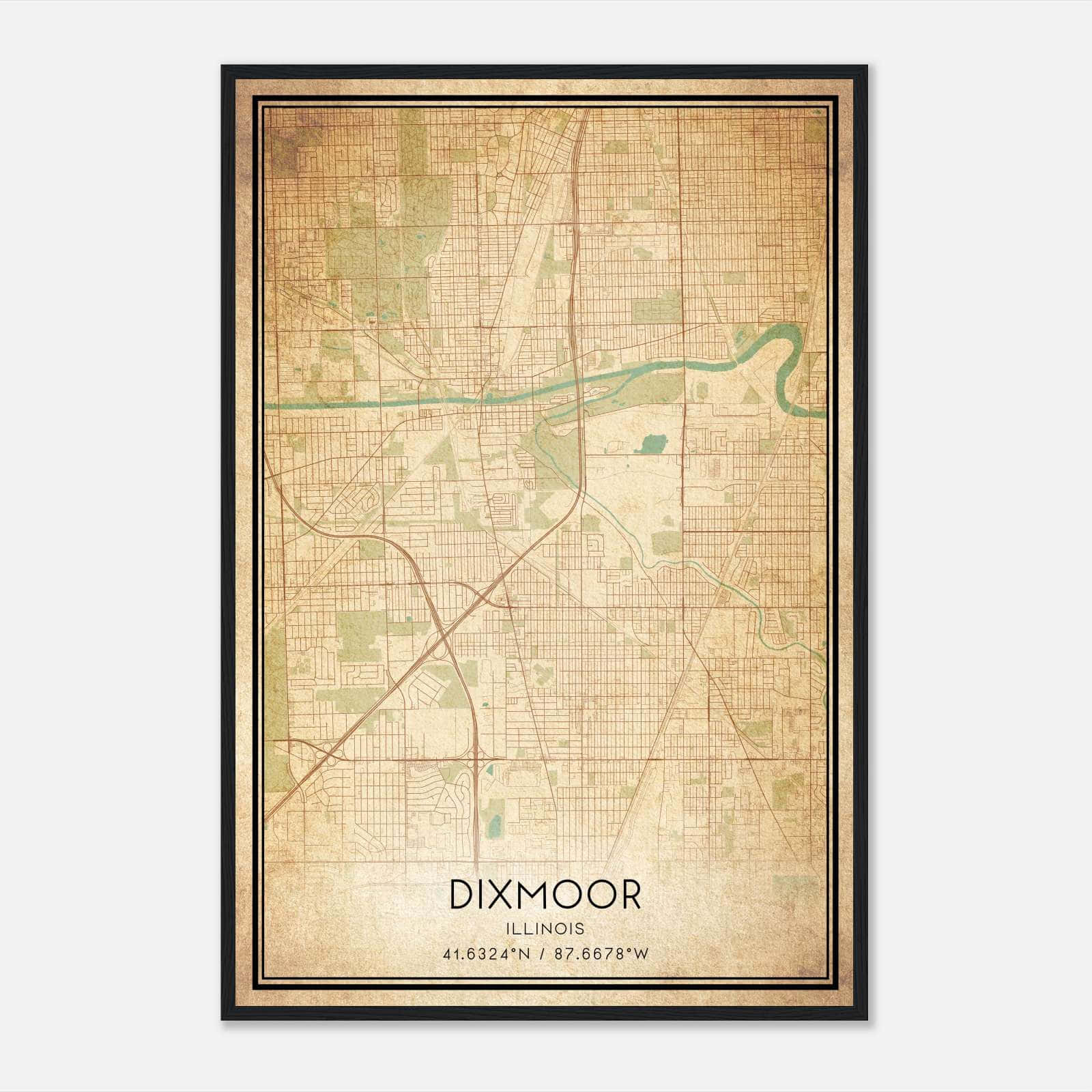 Vintage Dixmoor Illinois Map Poster, Dixmoor IL City Road Wall Art ...