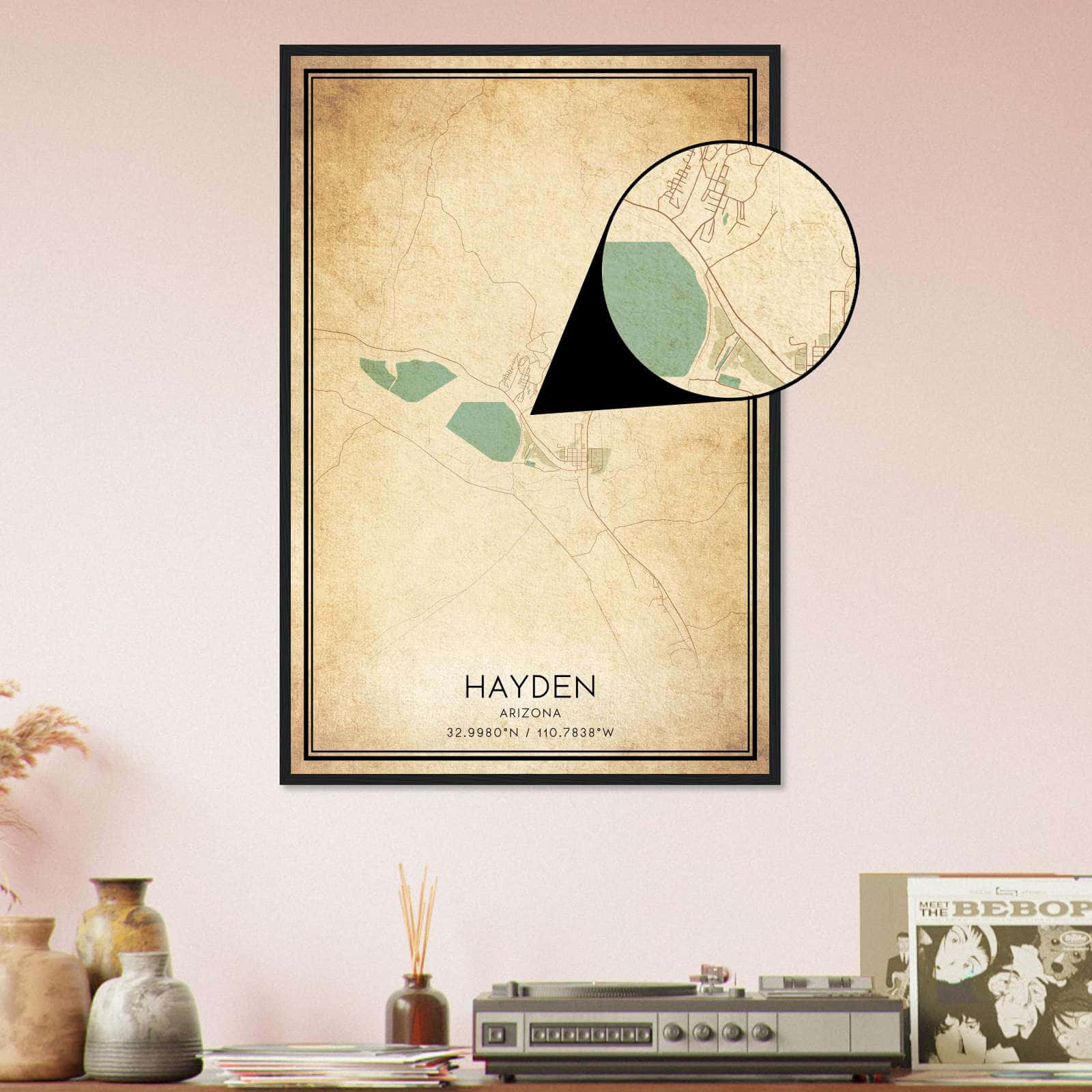 Vintage Hayden Arizona Map Poster, Hayden AZ City Road Wall Art Print ...