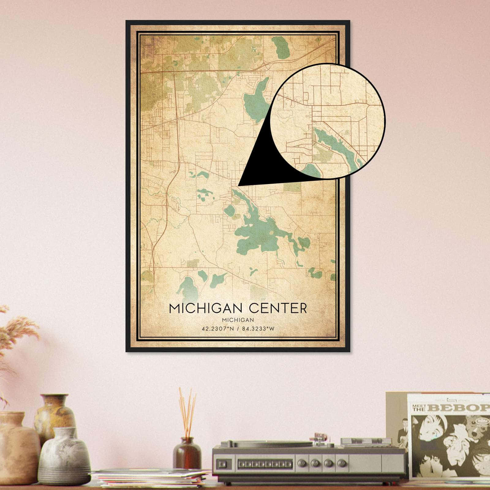 Vintage Michigan Center Michigan Map Poster, Michigan Center MI City ...