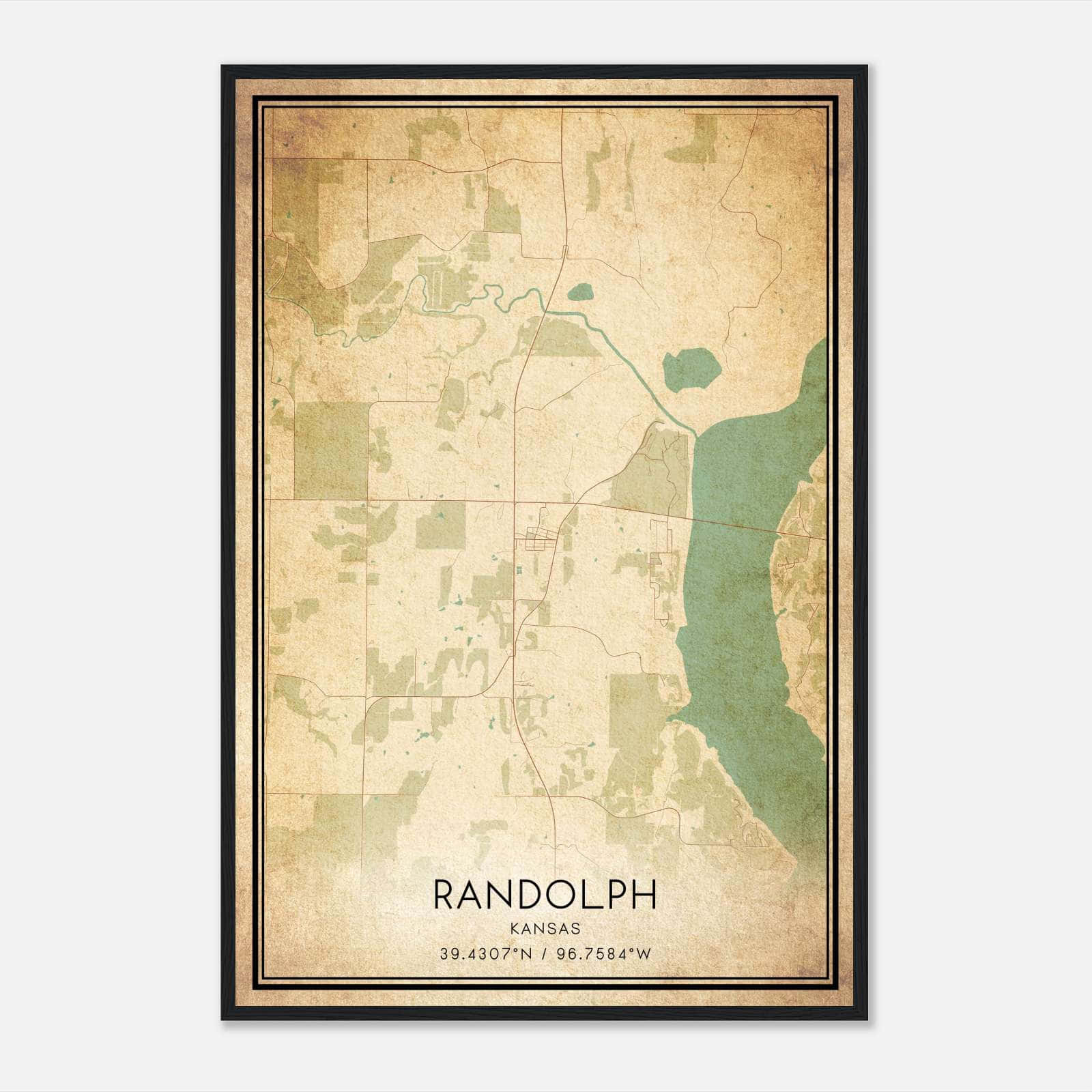 Vintage Randolph Kansas Map Poster, Randolph KS City Road Wall Art Print - Custom Maps & Posters