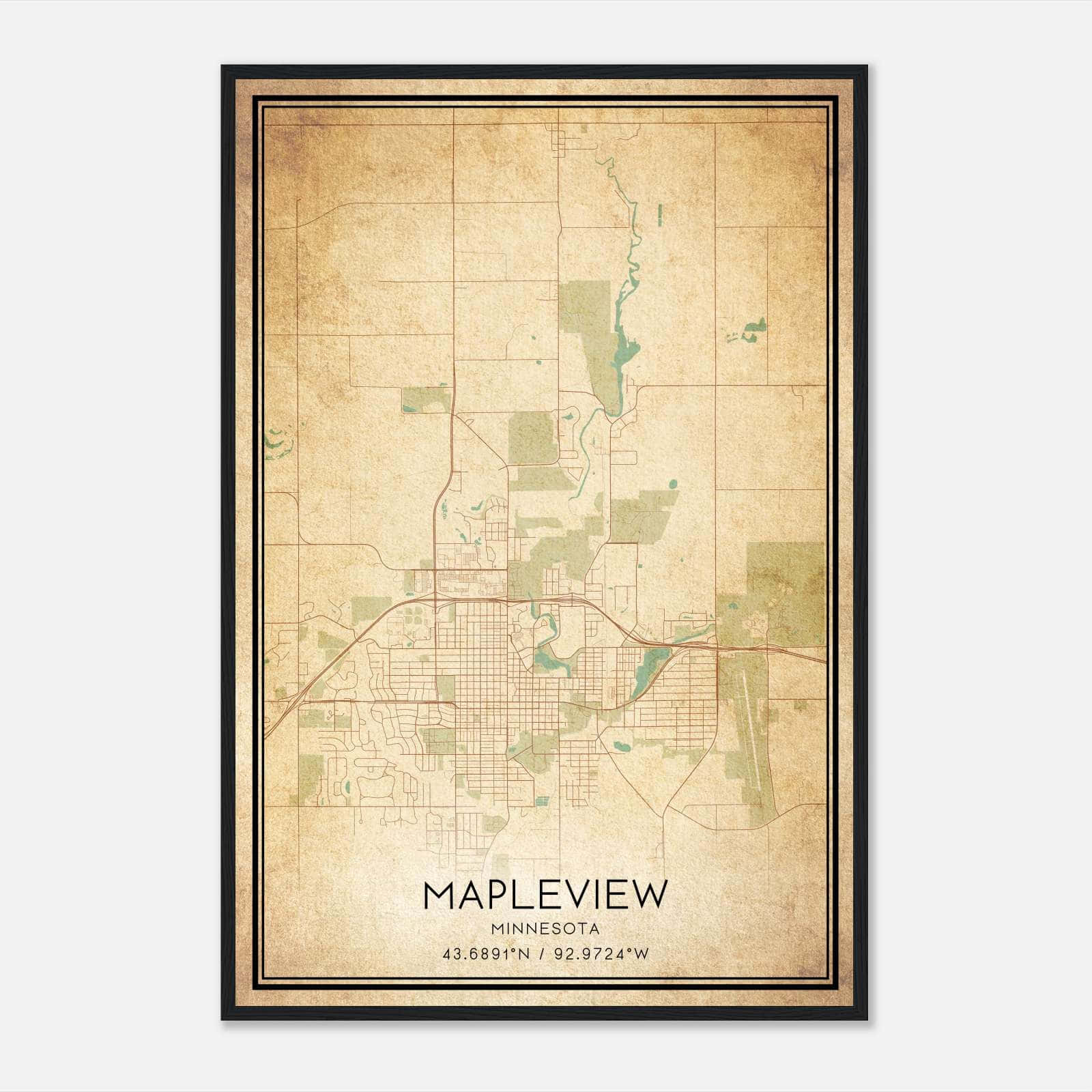 Vintage Mapleview Minnesota Map Poster, Mapleview MN City Road Wall Art ...
