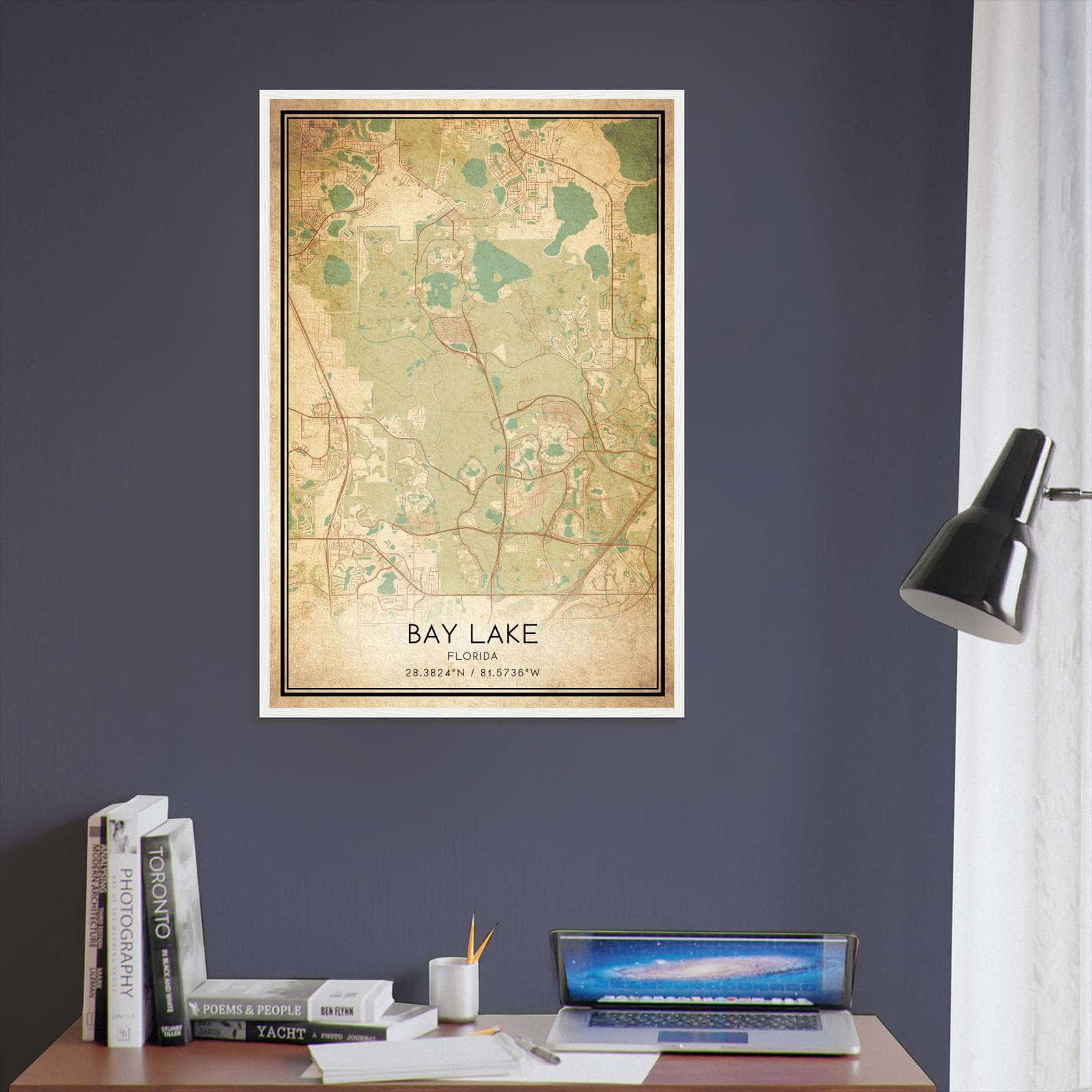 Vintage Bay Lake Florida Map Poster, Bay Lake FL City Road Wall Art ...