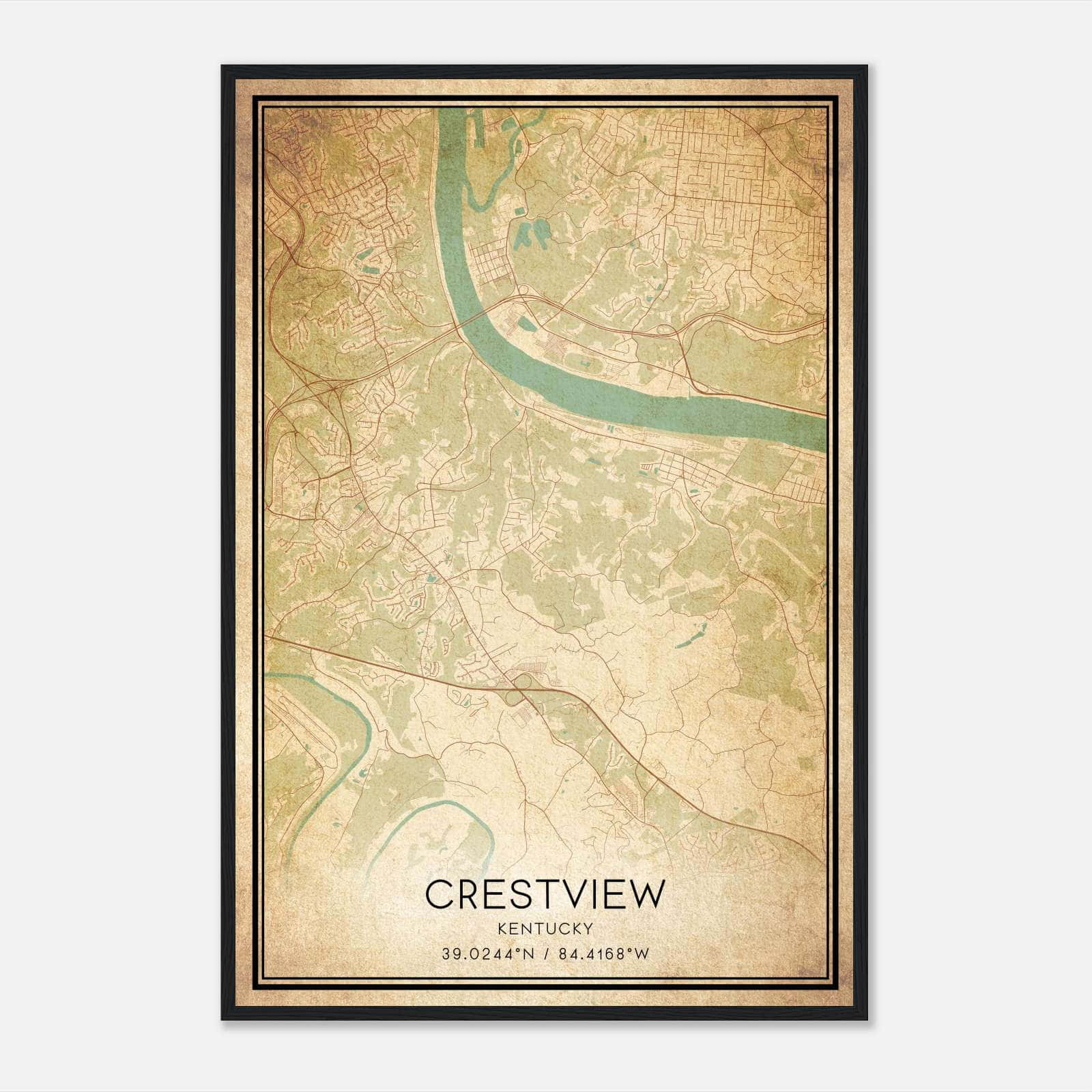 Vintage Crestview Kentucky Map Poster, Crestview KY City Road Wall Art ...