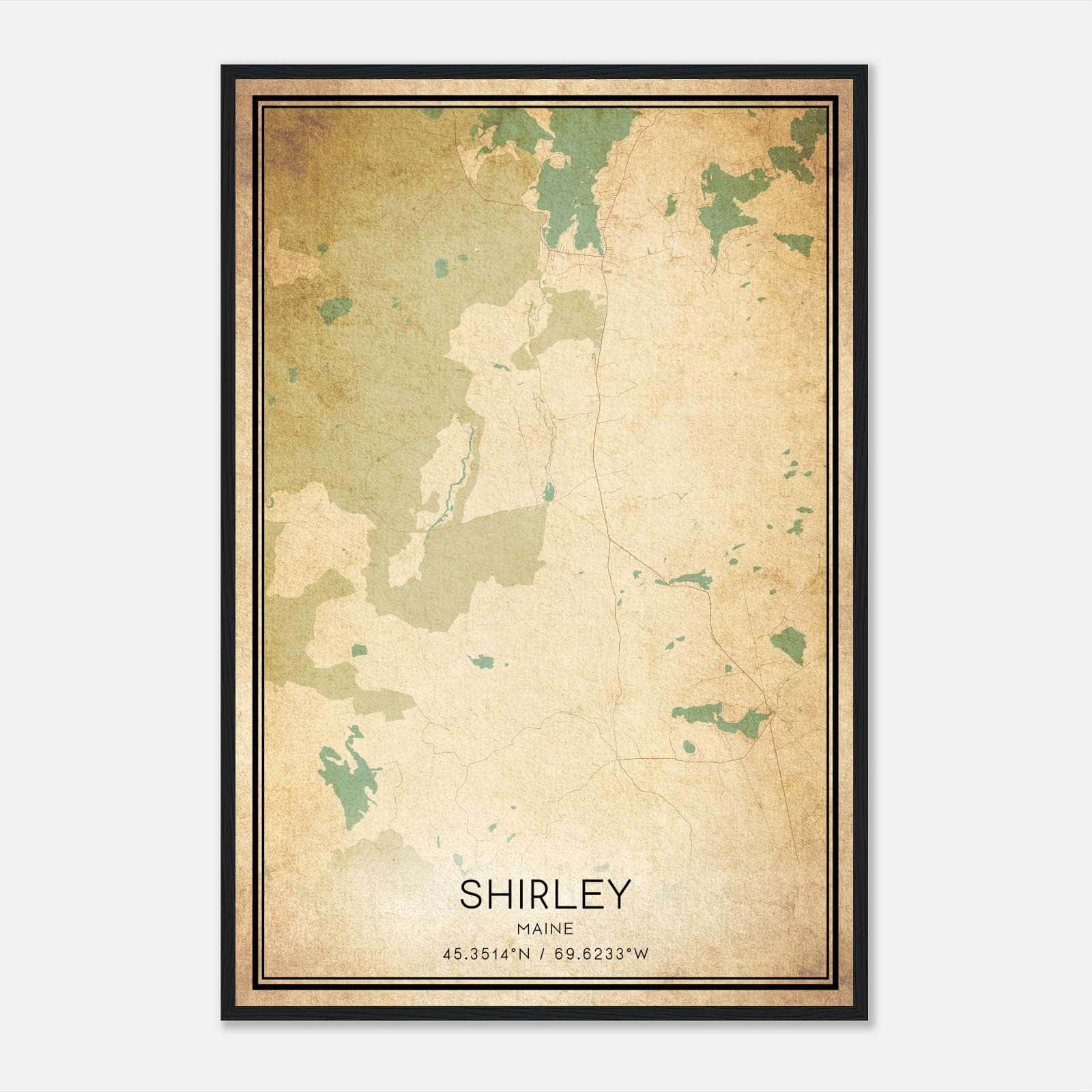 Vintage Shirley Maine Map Poster, Shirley ME City Road Wall Art Print - Custom Maps & Posters