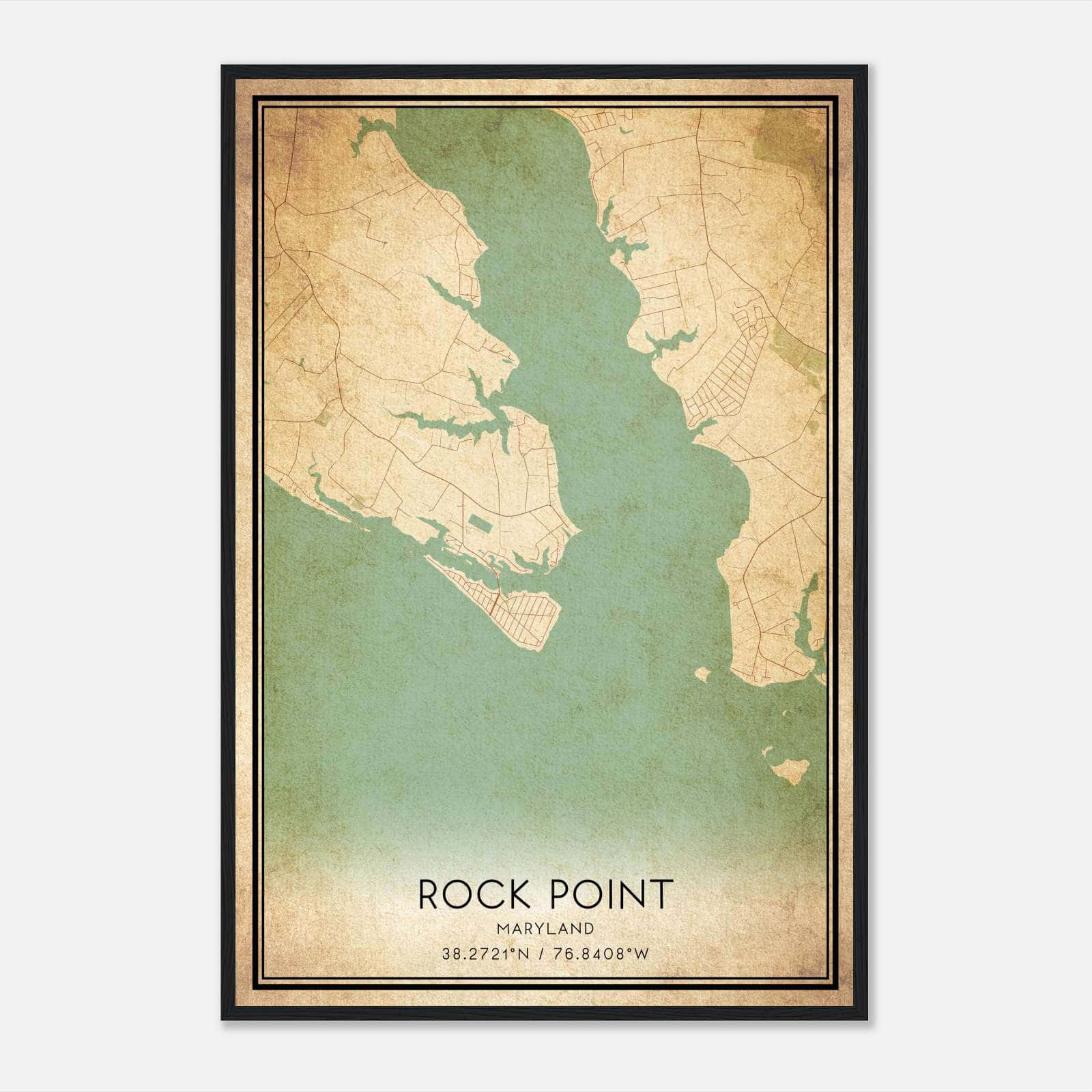 Vintage Rock Point Maryland Map Poster, Rock Point MD City Road Wall ...