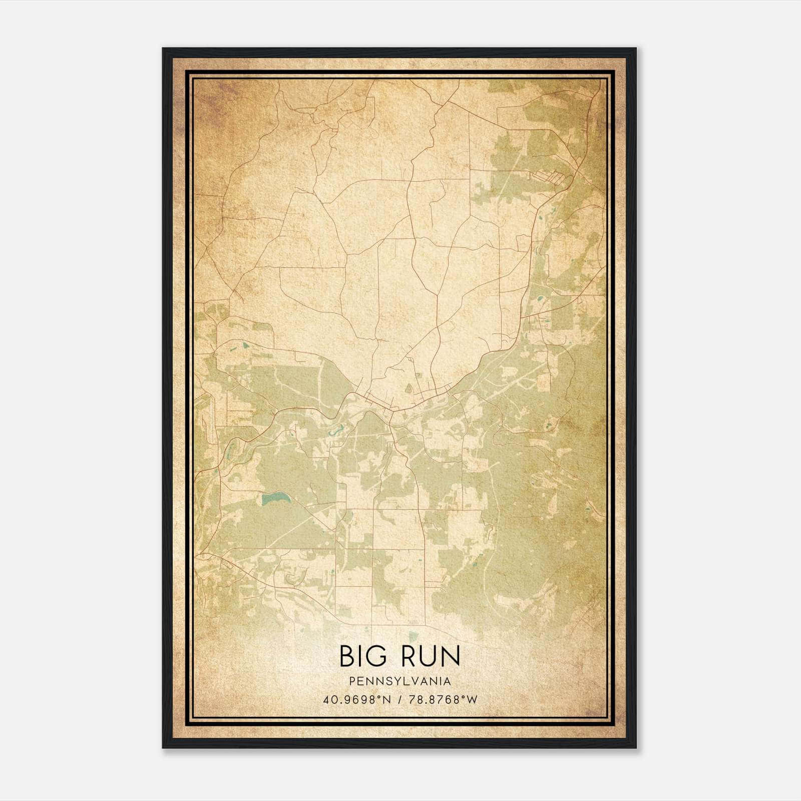 Vintage Big Run Pennsylvania Map Poster, Big Run PA City Road Wall Art ...