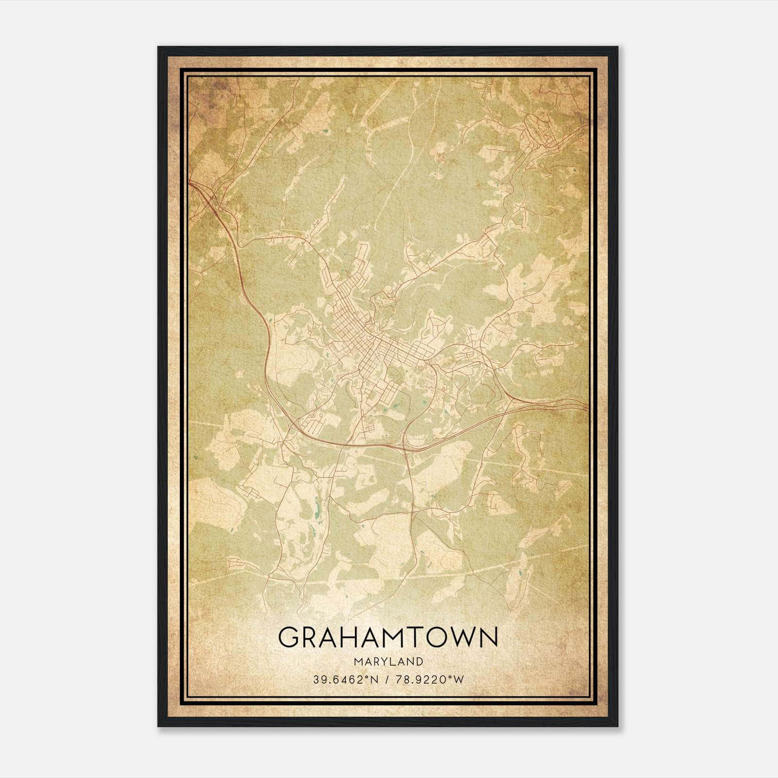 Vintage Grahamtown Maryland Map Poster, Grahamtown MD City Road Wall ...