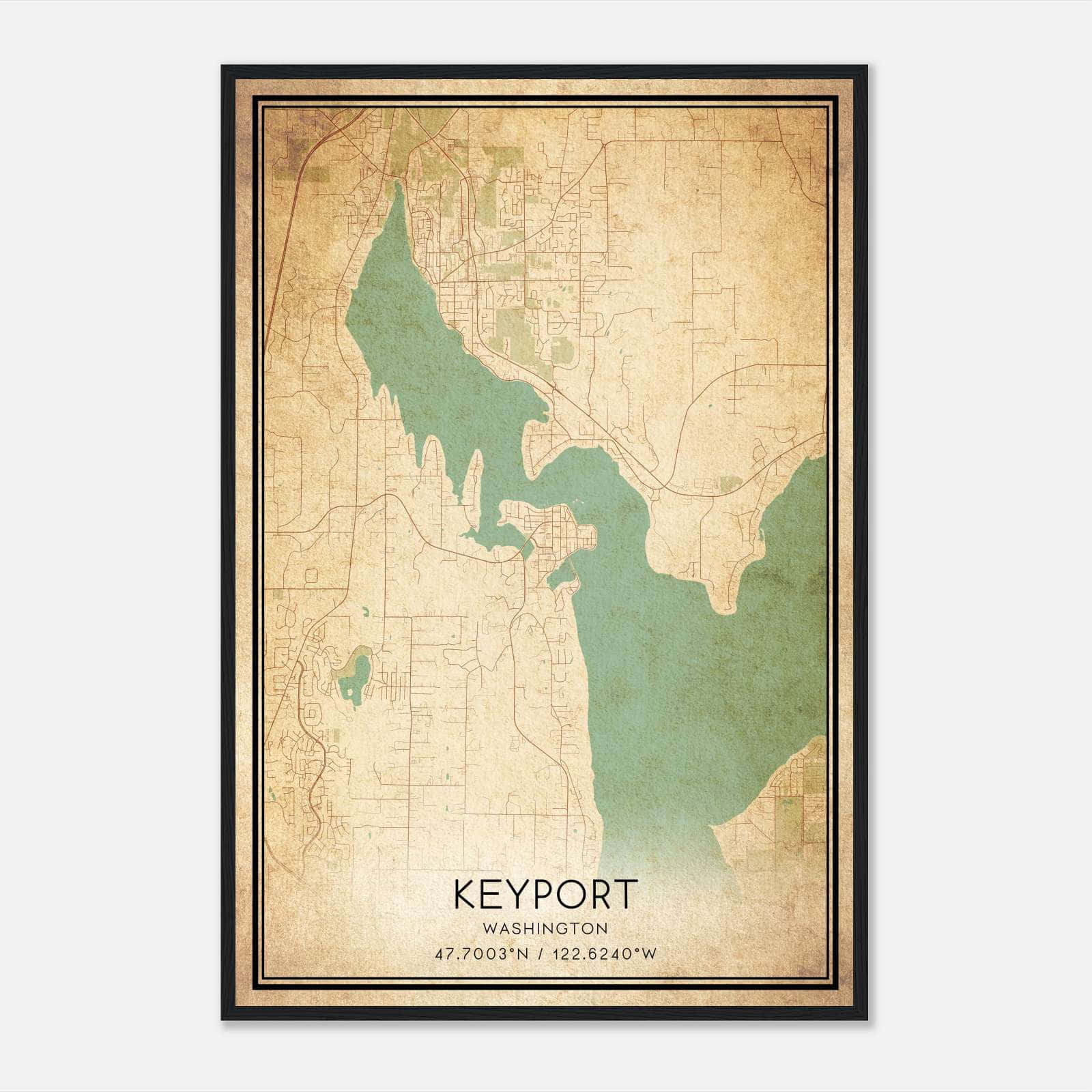 Vintage Keyport Washington Map Poster, Keyport WA City Road Wall Art ...