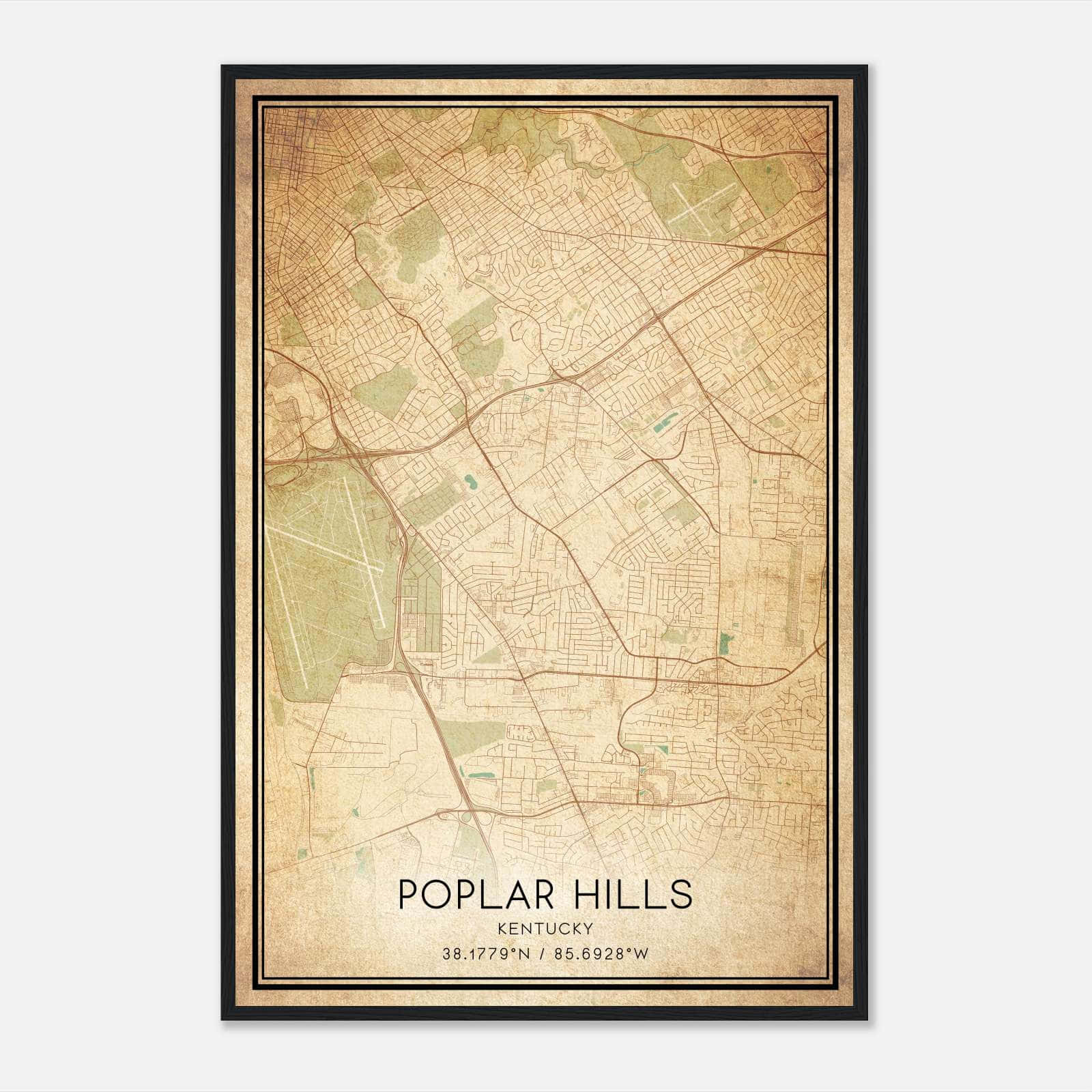 Vintage Poplar Hills Kentucky Map Poster, Poplar Hills KY City Road ...