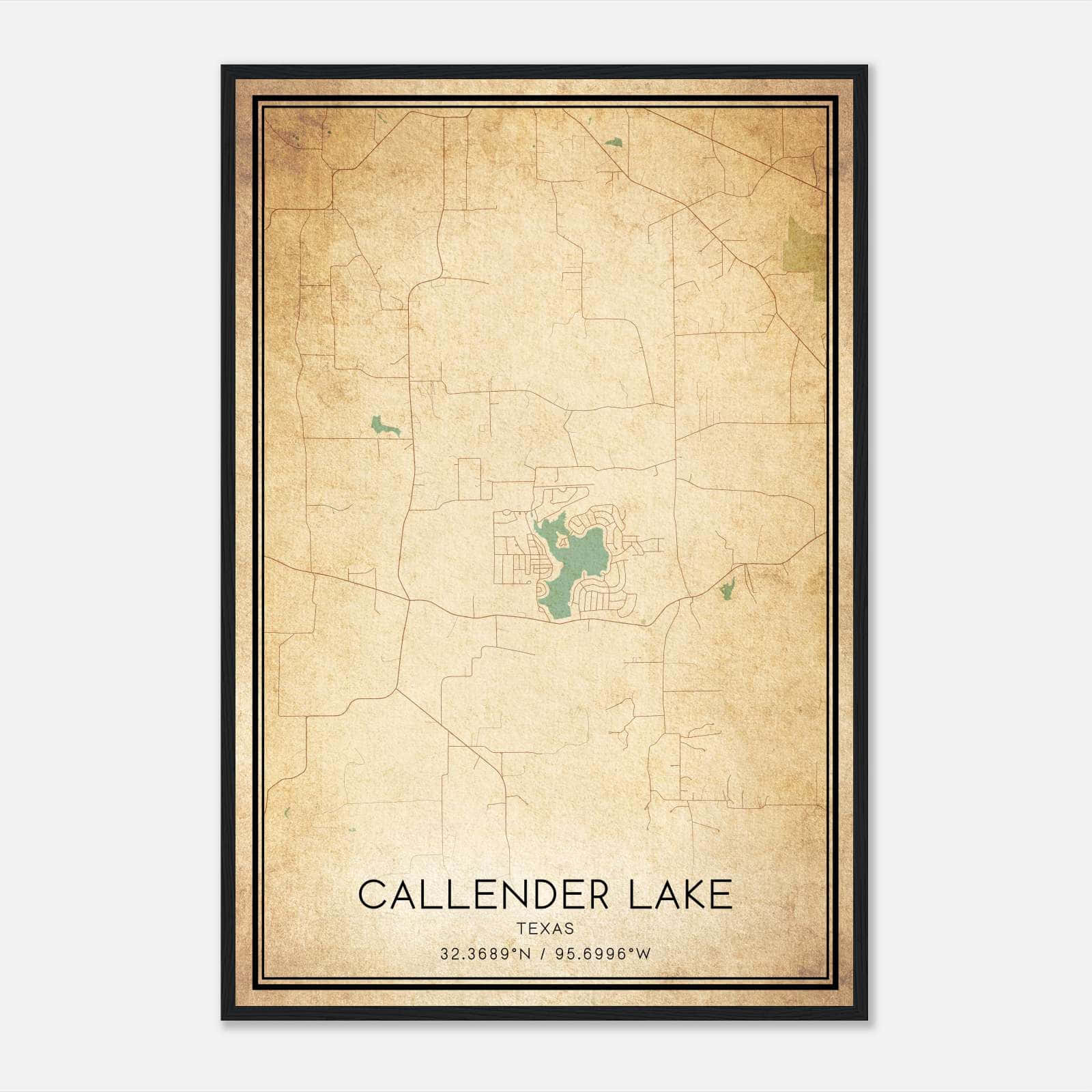 Vintage Callender Lake Texas Map Poster, Callender Lake TX City Road ...
