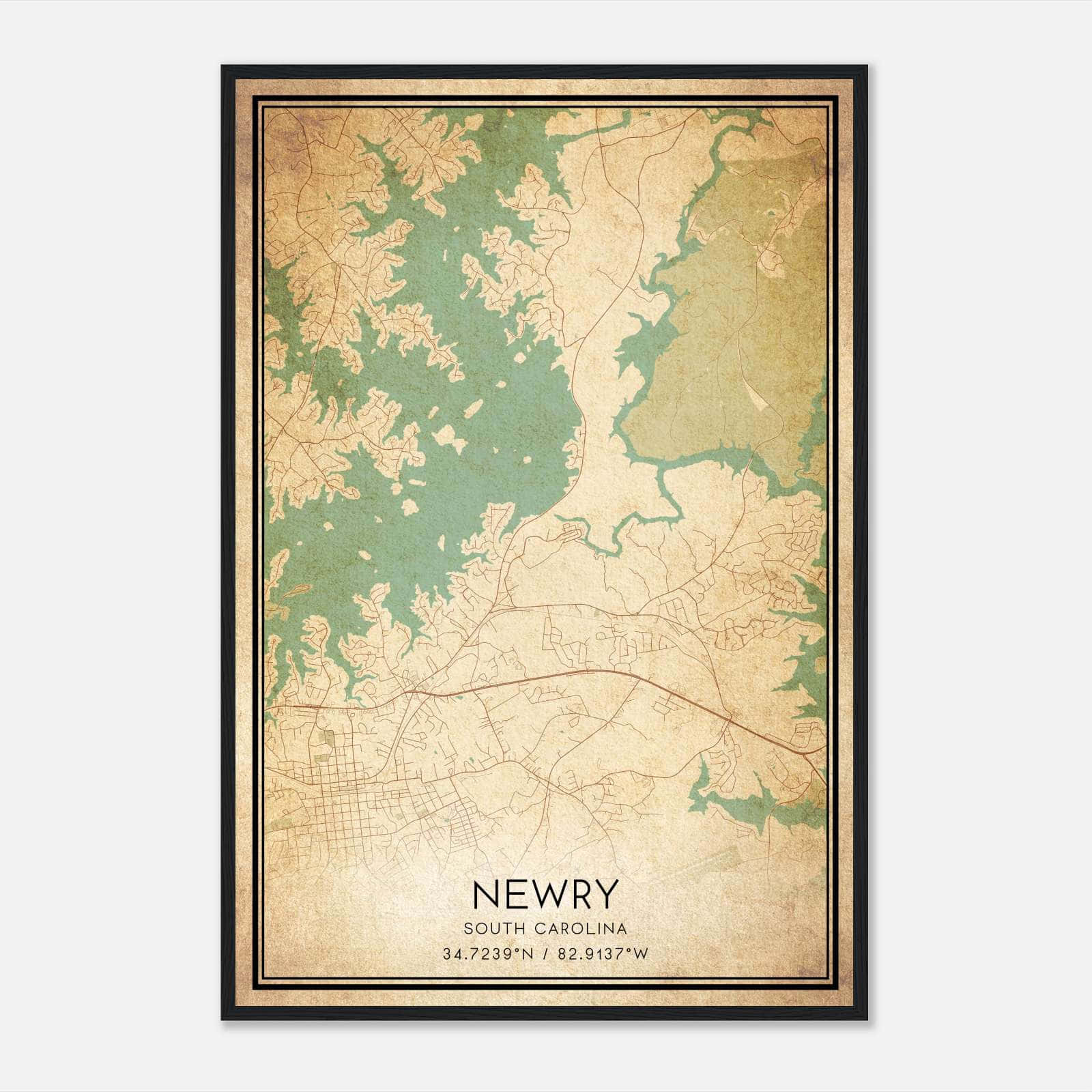 Vintage Newry South Carolina Map Poster, Newry SC City Road Wall Art ...