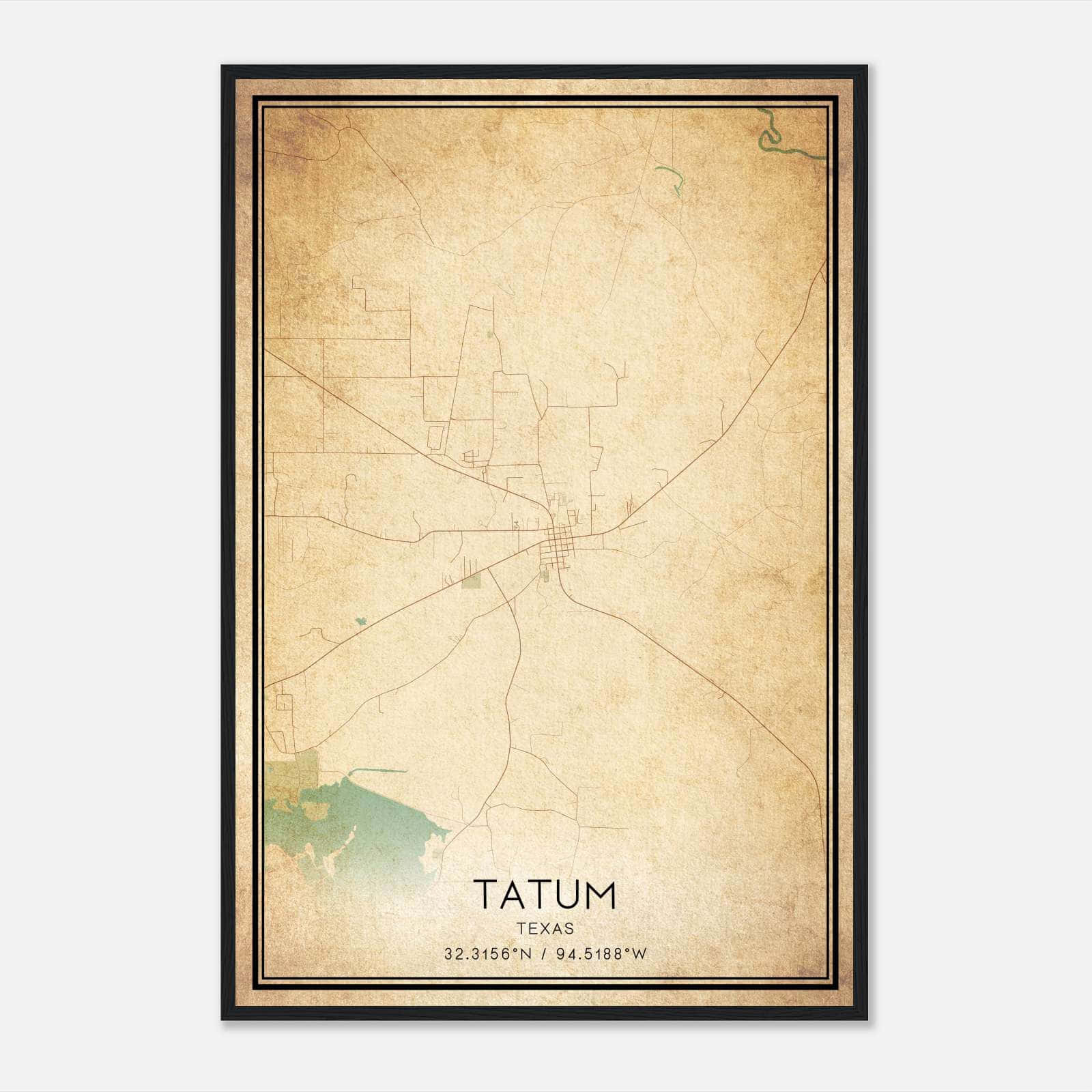 Vintage Tatum Texas Map Poster, Tatum TX City Road Wall Art Print - Custom Maps & Posters