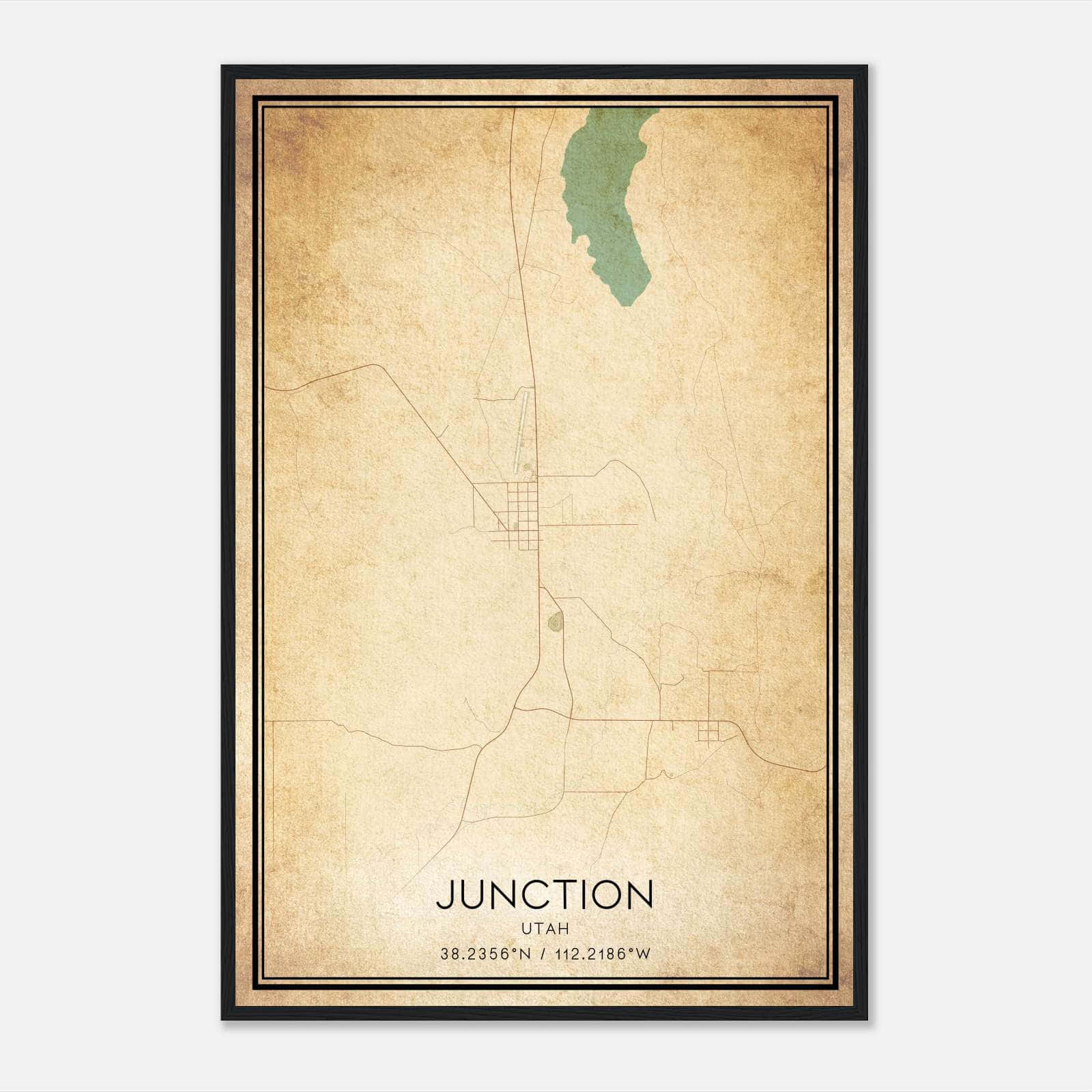 Vintage Junction Utah Map Poster, Junction UT City Road Wall Art Print ...