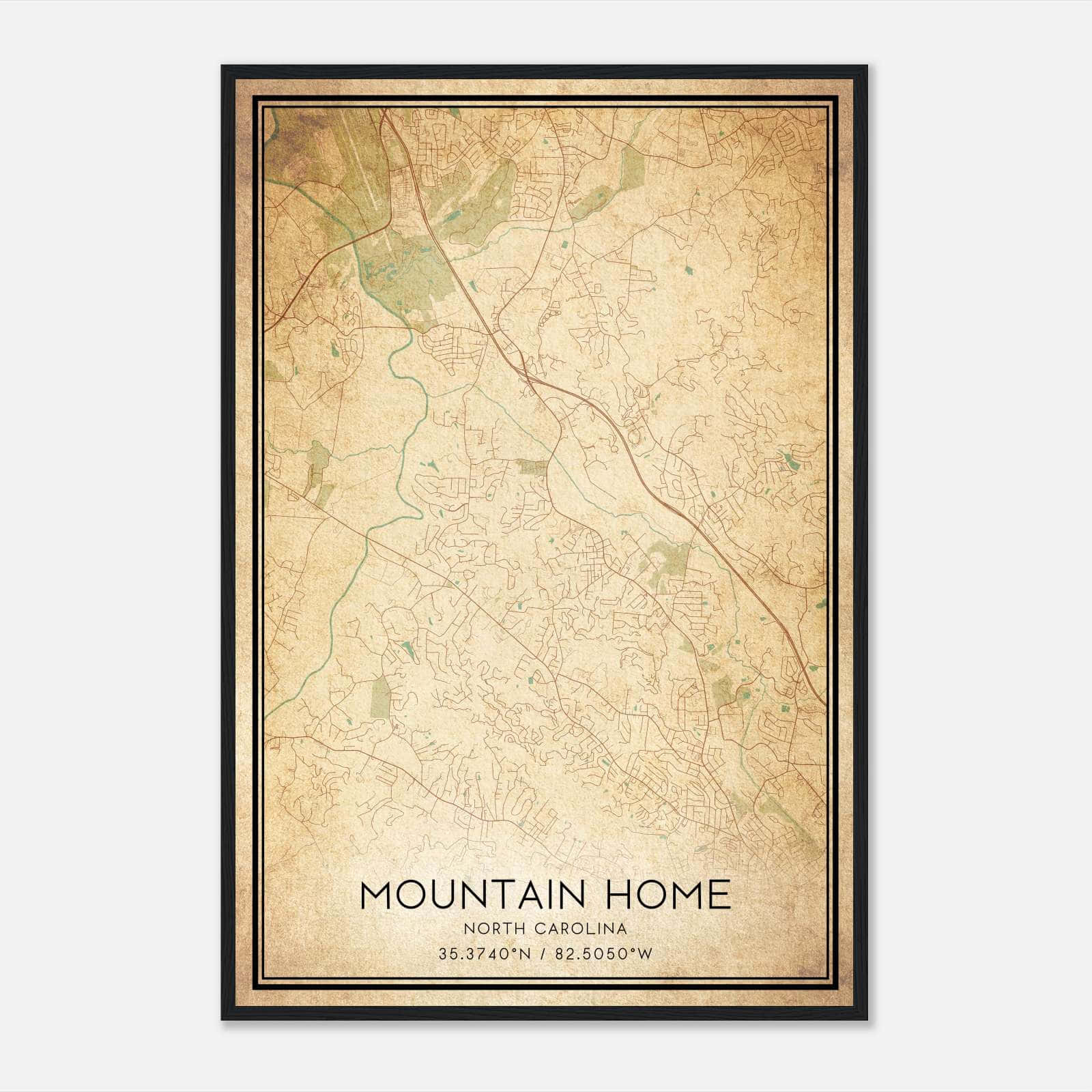 Vintage Mountain Home North Carolina Map Poster, Mountain Home NC City ...