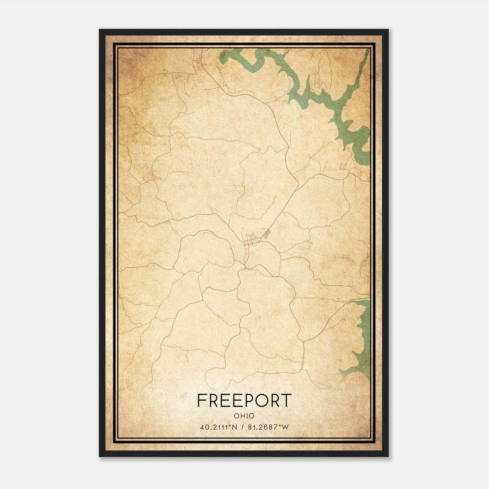 Vintage Freeport Ohio Map Poster, Freeport OH City Road Wall Art Print - Custom Maps & Posters