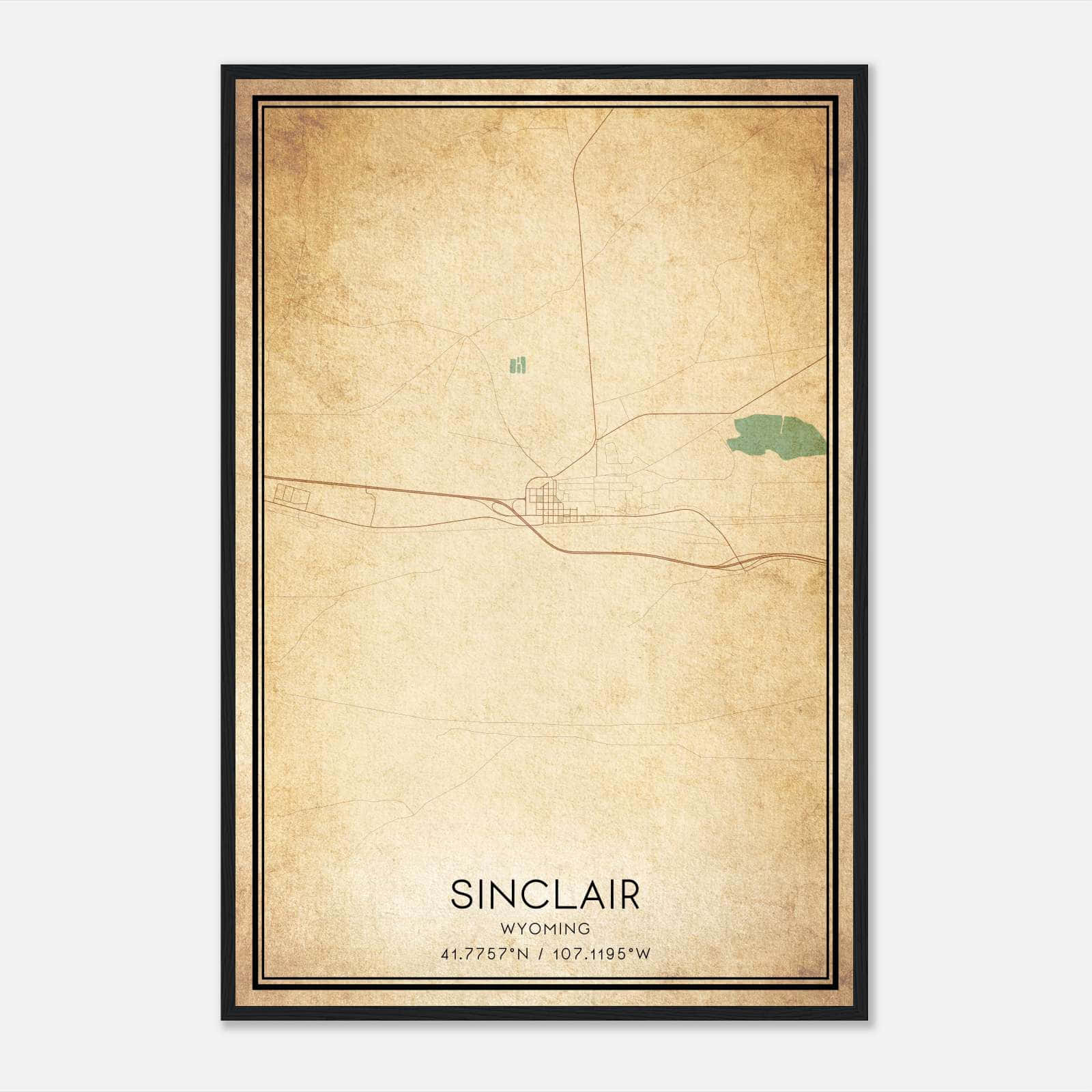 Vintage Sinclair Wyoming Map Poster, Sinclair WY City Road Wall Art ...