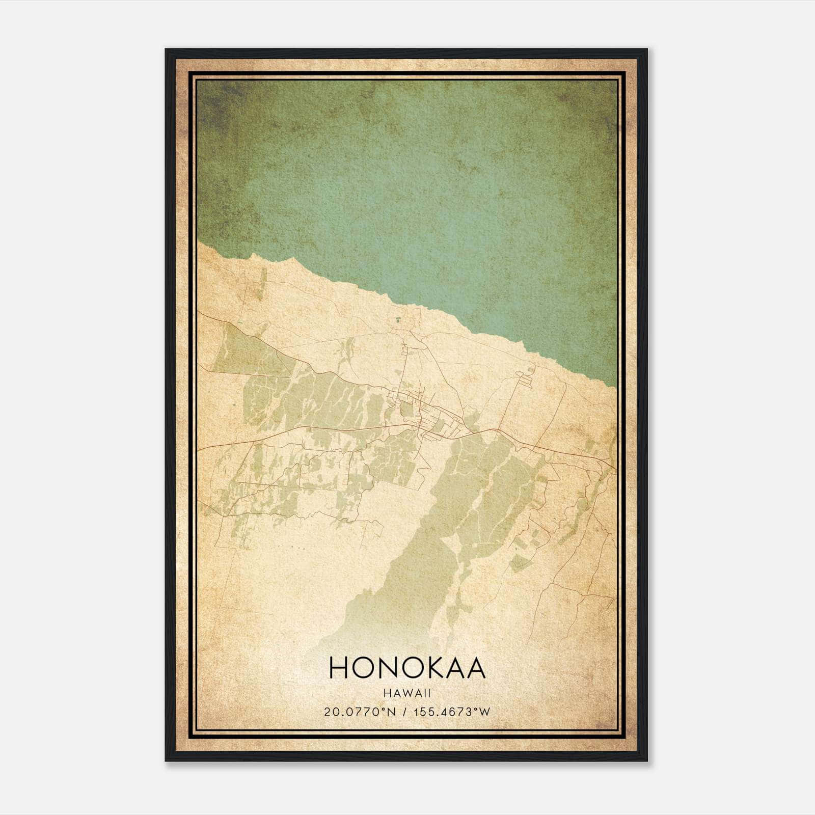 Vintage Honokaa Hawaii Map Poster, Honokaa HI City Road Wall Art Print ...