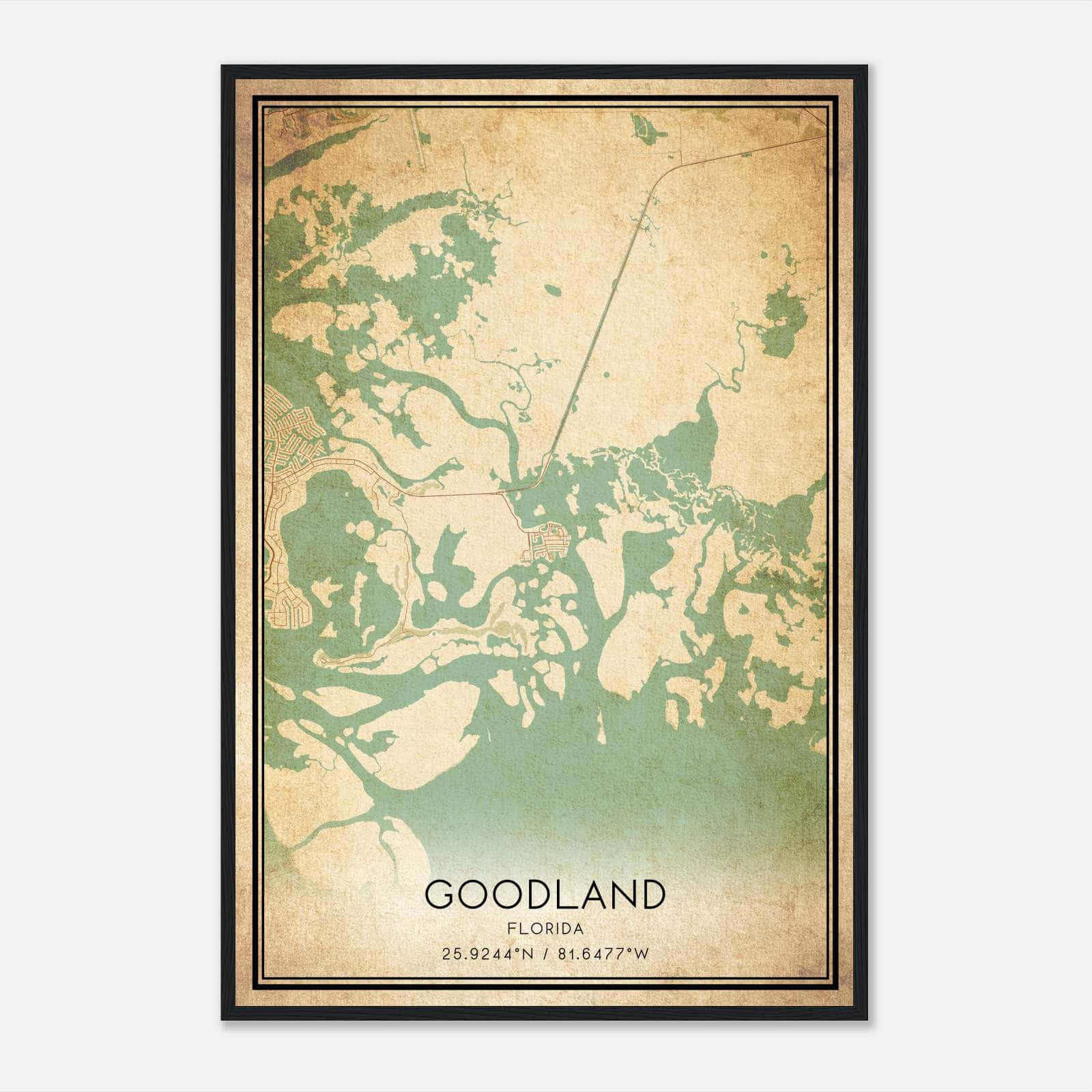 Vintage Goodland Florida Map Poster, Goodland FL City Road Wall Art ...
