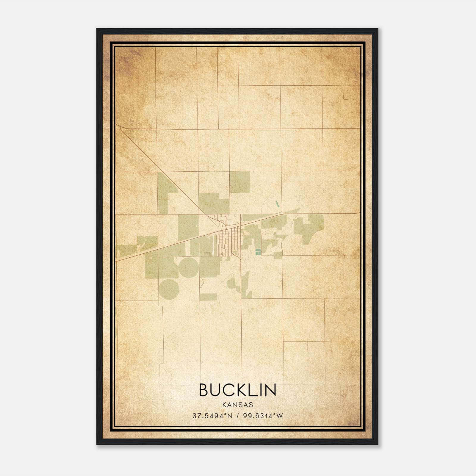 Vintage Bucklin Kansas Map Poster, Bucklin KS City Road Wall Art Print ...