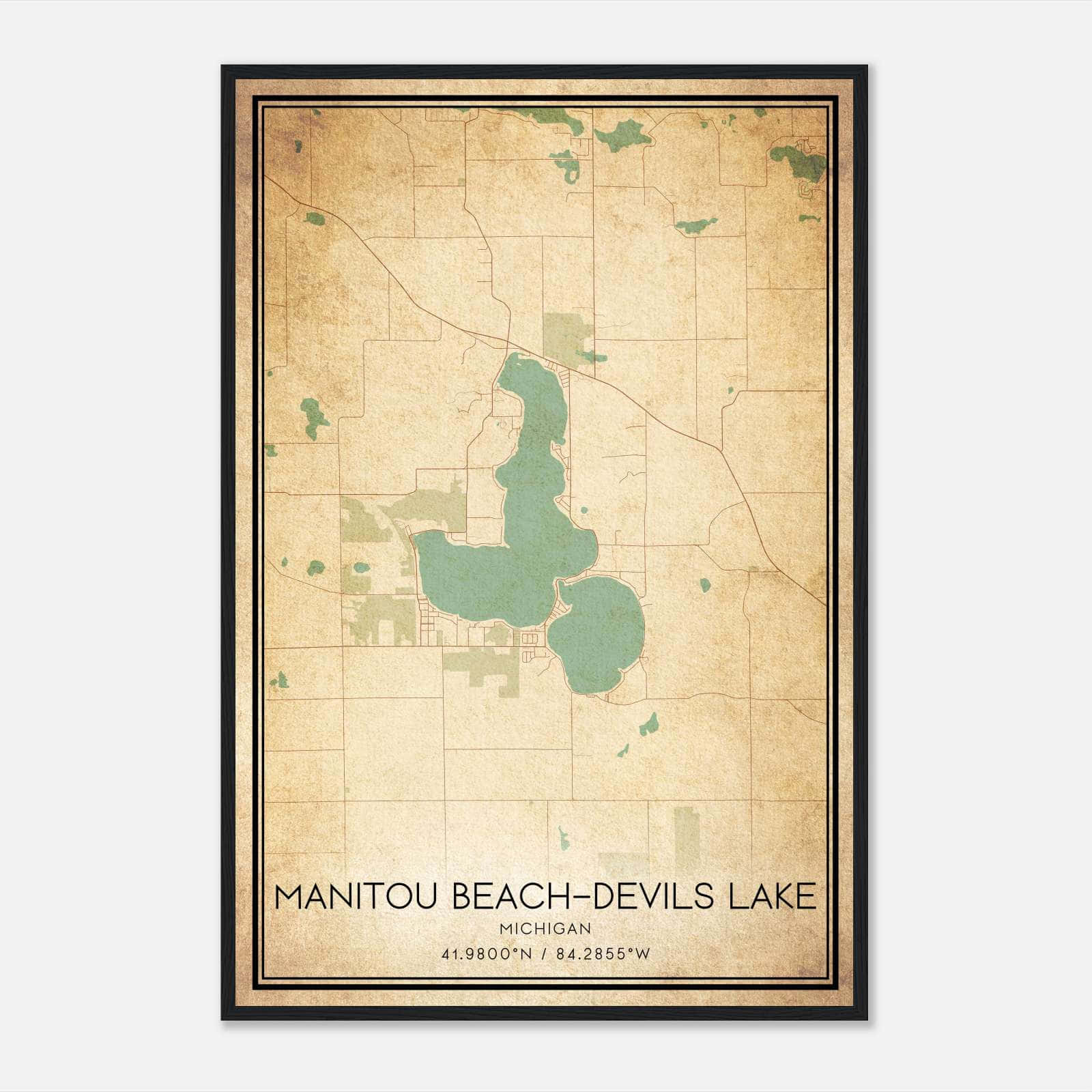 Vintage Manitou Beach-Devils Lake Michigan Map Poster, Manitou Beach ...