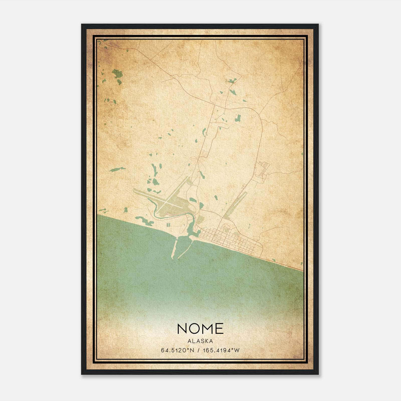 Vintage Nome Alaska Map Poster, Nome AK City Road Wall Art Print ...