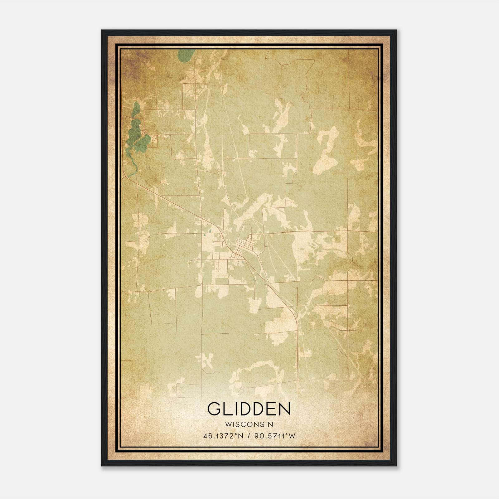 Vintage Glidden Wisconsin Map Poster, Glidden WI City Road Wall Art ...