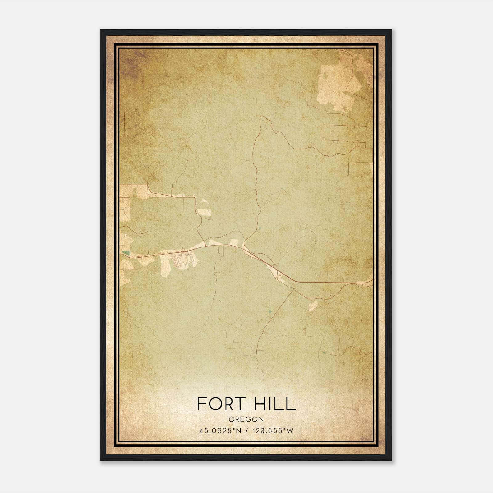 Vintage Fort Hill Oregon Map Poster, Fort Hill OR City Road Wall Art ...