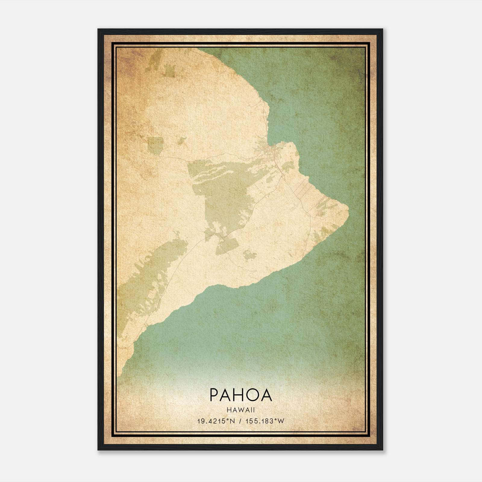 Vintage Pahoa Hawaii Map Poster, Pahoa HI City Road Wall Art Print ...