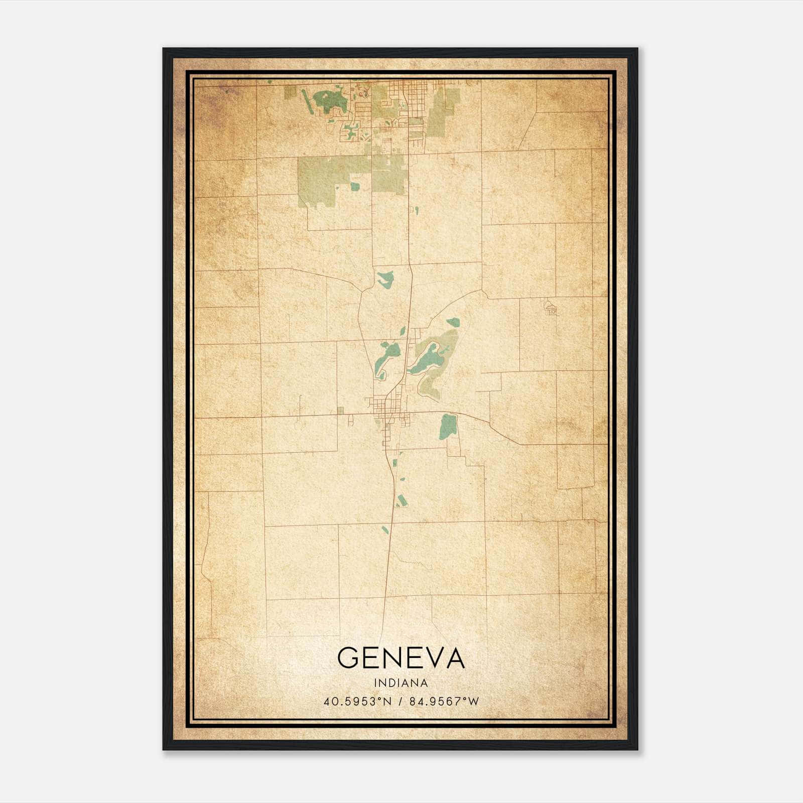 Vintage Geneva Indiana Map Poster, Geneva IN City Road Wall Art Print ...