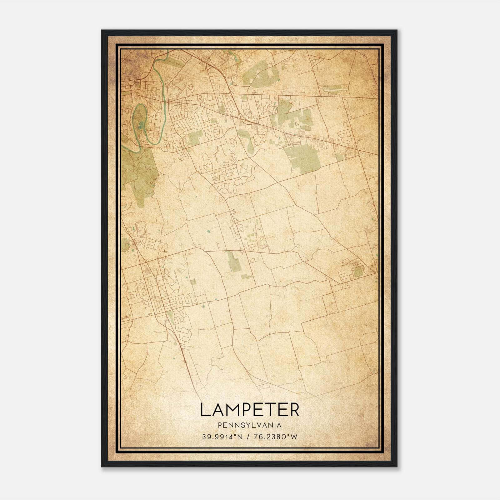 Vintage Lampeter Pennsylvania Map Poster, Lampeter PA City Road Wall ...
