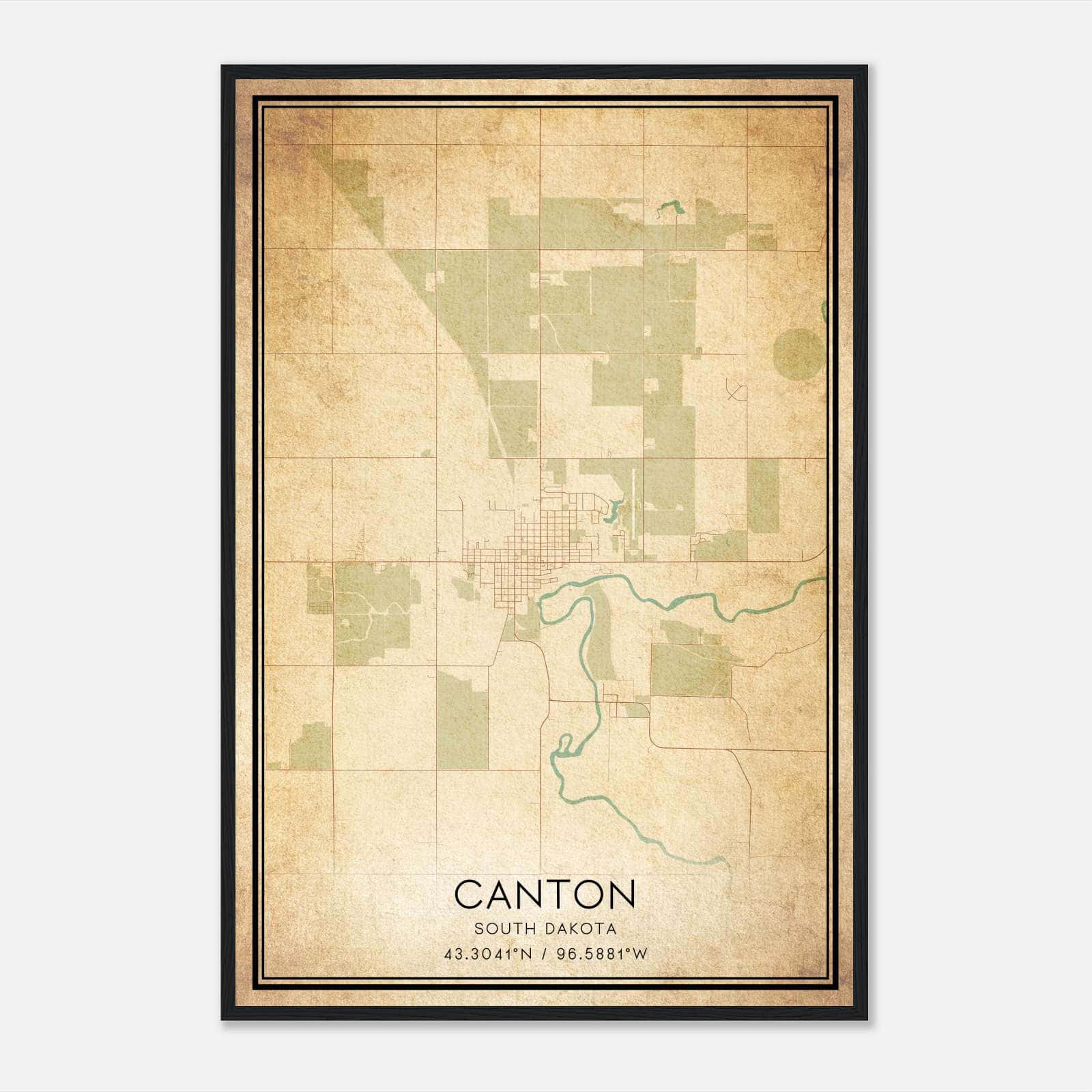 Vintage Canton South Dakota Map Poster, Canton SD City Road Wall Art ...