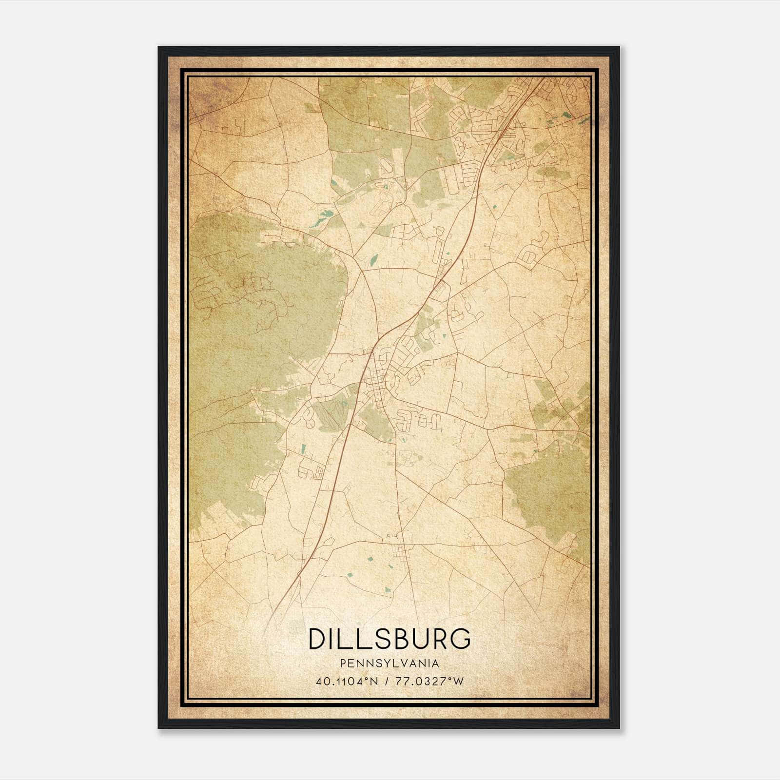 Vintage Dillsburg Pennsylvania Map Poster, Dillsburg PA City Road Wall ...
